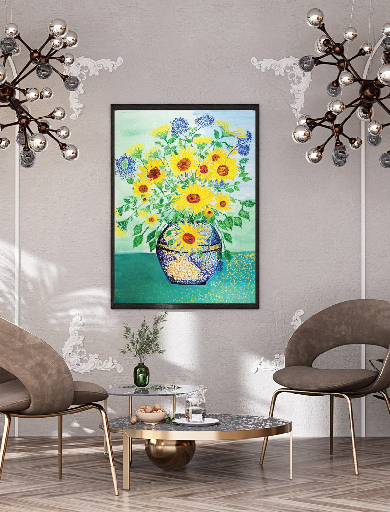 Sunflowers in Bloom Painting | Pointillism Painting | Coastal Delaware ...