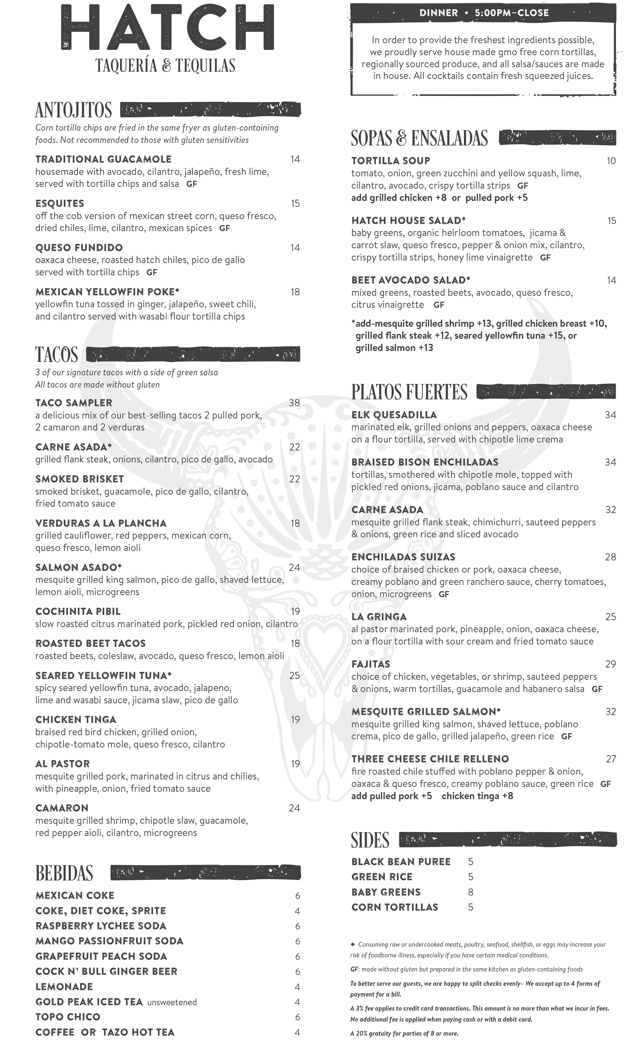 Dinner Menu — Hatch Taqueria And Tequilas (Copy)