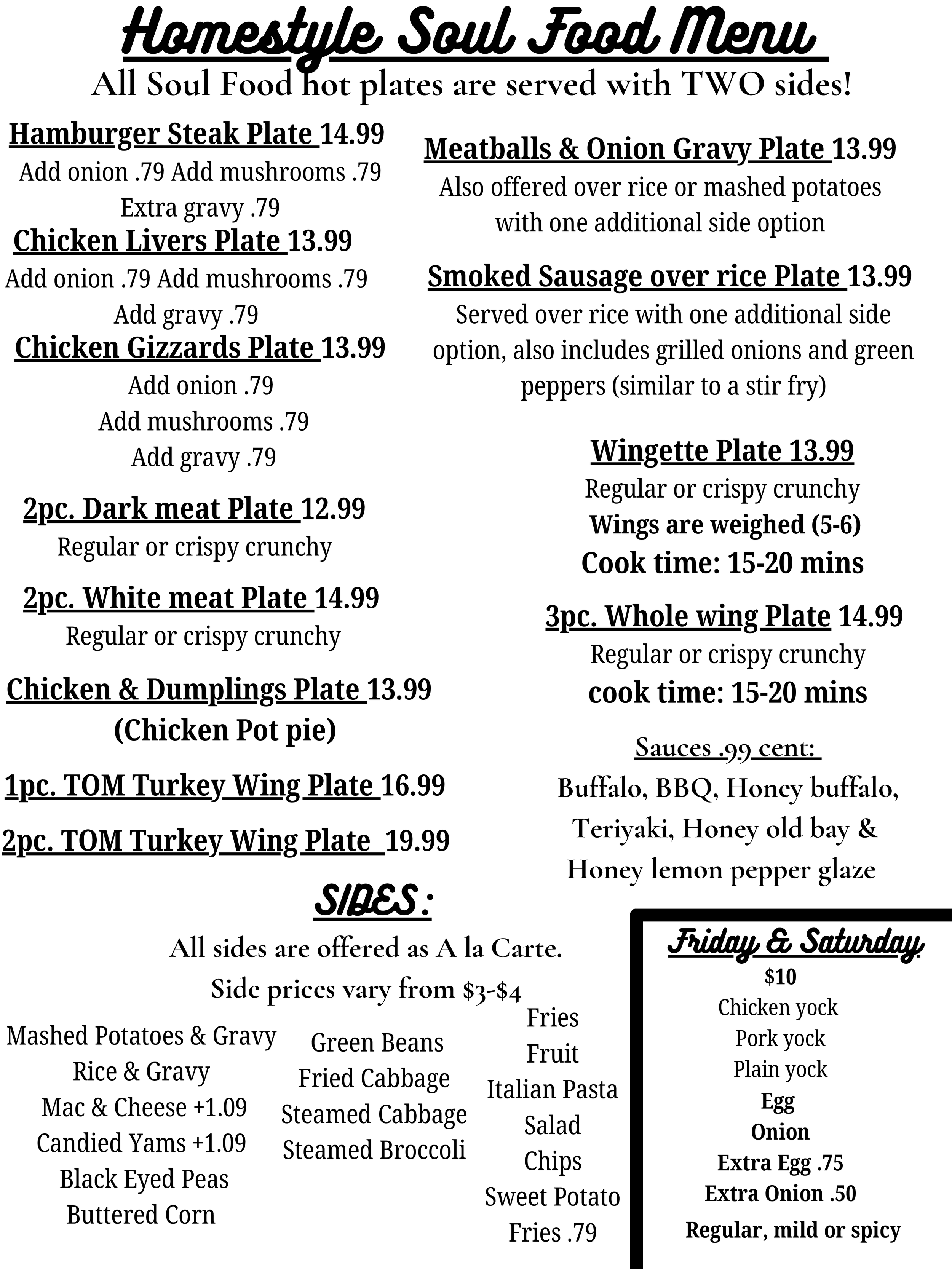 Lunch Menu — Homestyle 2-12-11 Breakfast & Soul Food