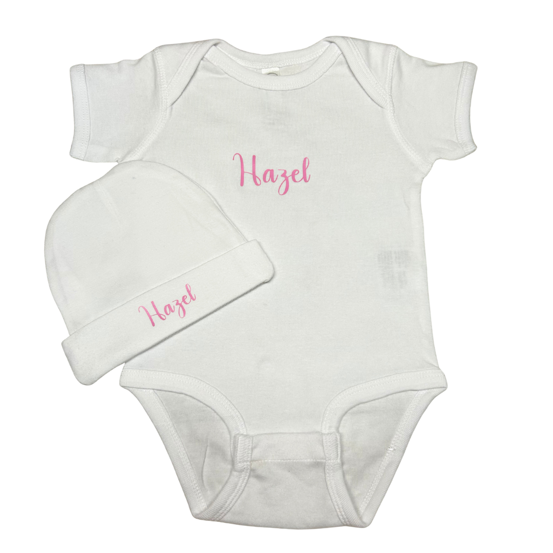 Custom Name Bodysuit & Hat Bundle — The Blanket Lady