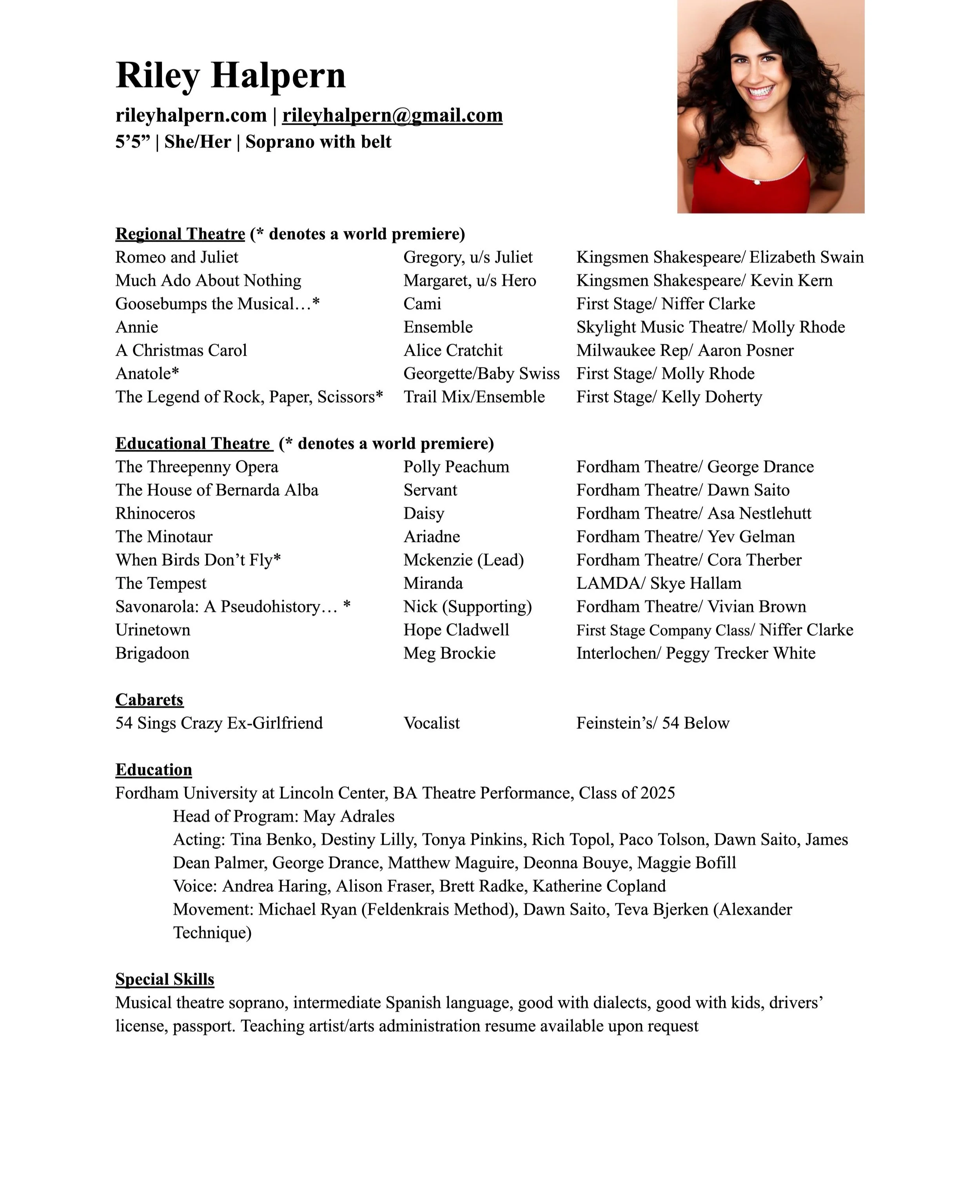 Headshots & Resume — Riley Halpern