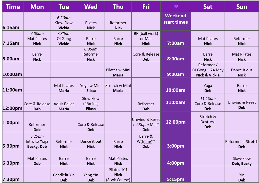 Timetable — Mindful Movement Surrey Hills