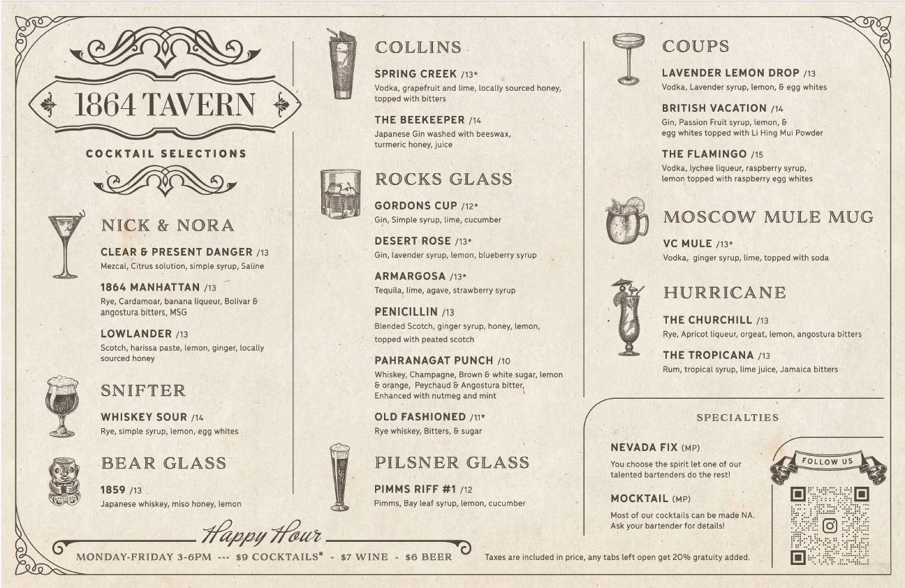 Cocktail Menu — 1864 Tavern