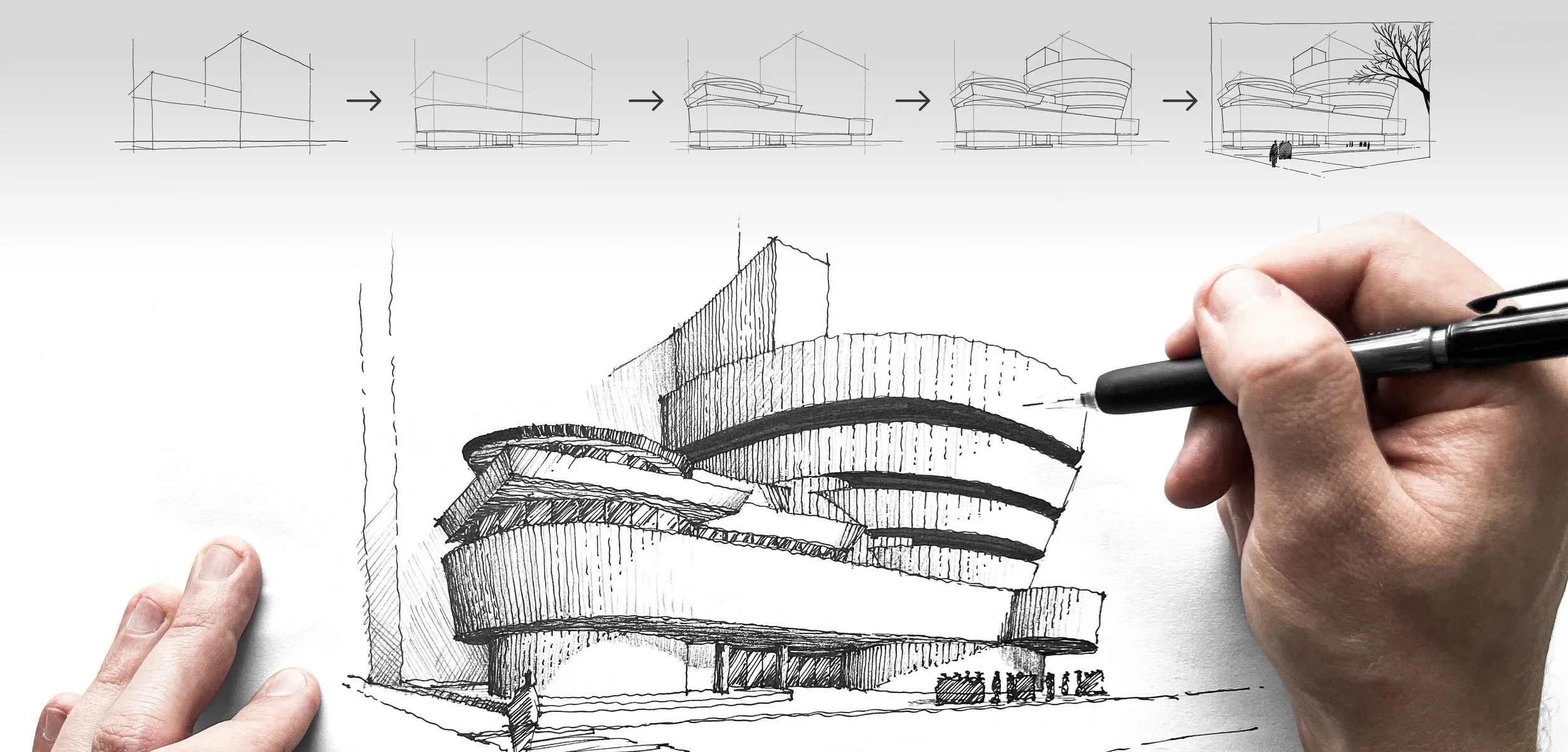 How to Draw Guggenheim Museum in NYC | Perspective Tutorial — Sketch ...