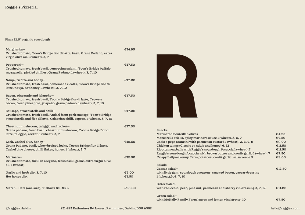 Menu — Reggie's Pizzeria
