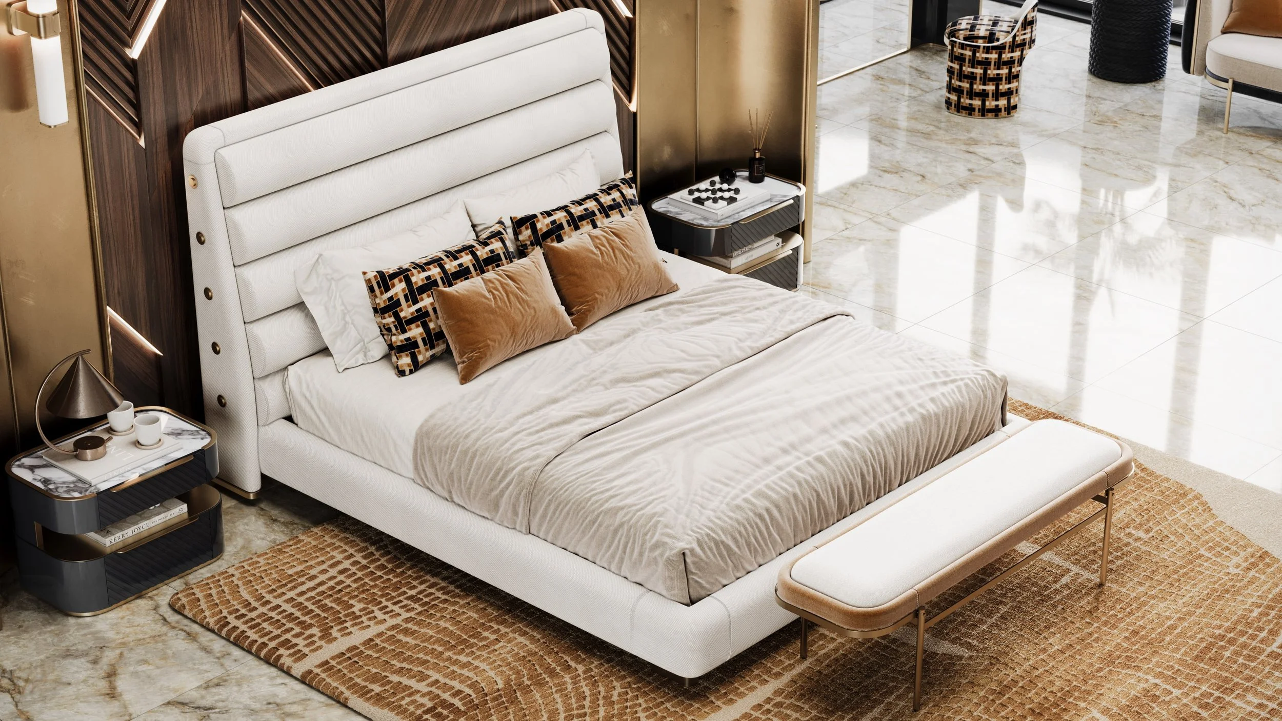 Contemporary Vesper Bed With Mettalic Base Frame — Elbra Home