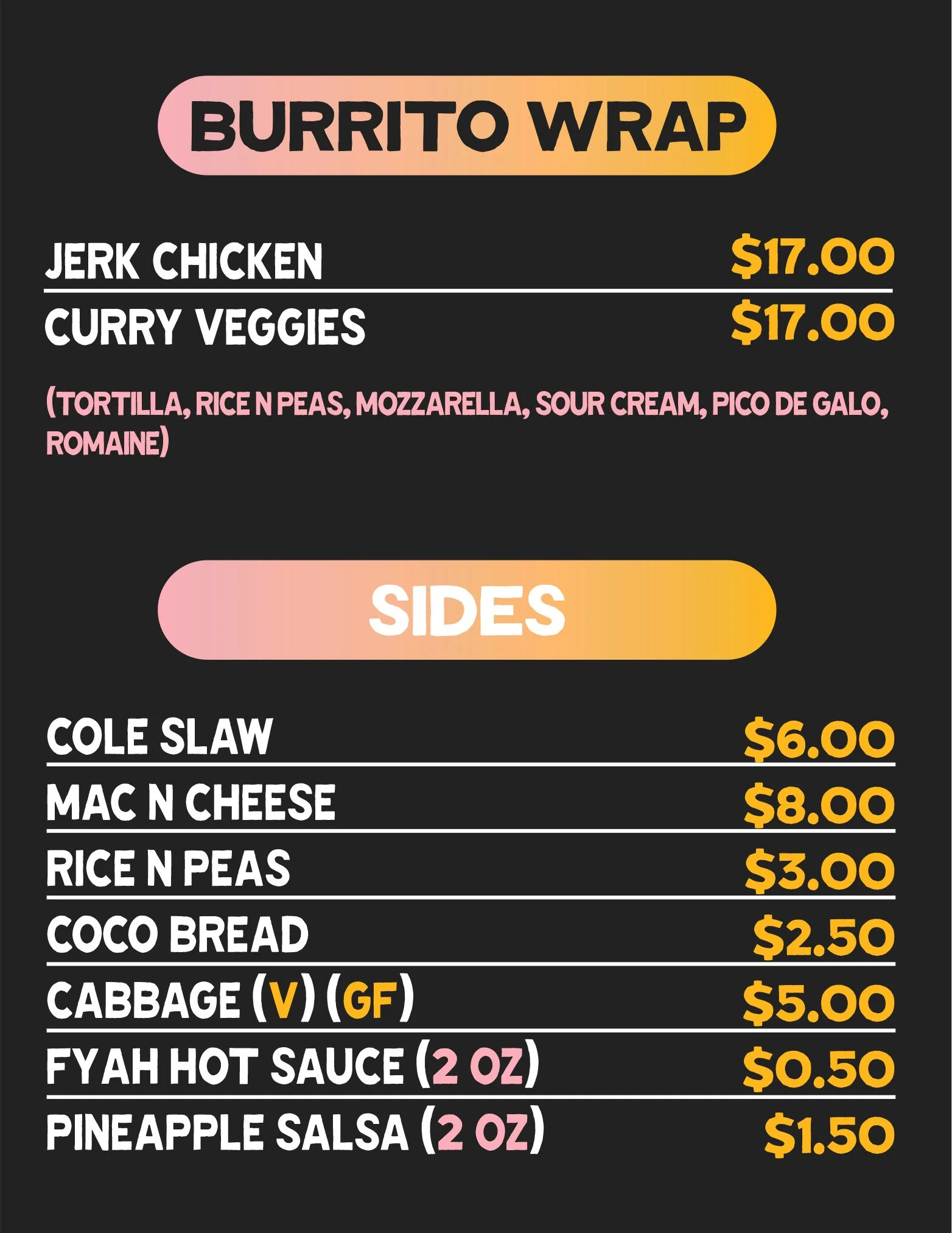 MENU — BIG TINGS