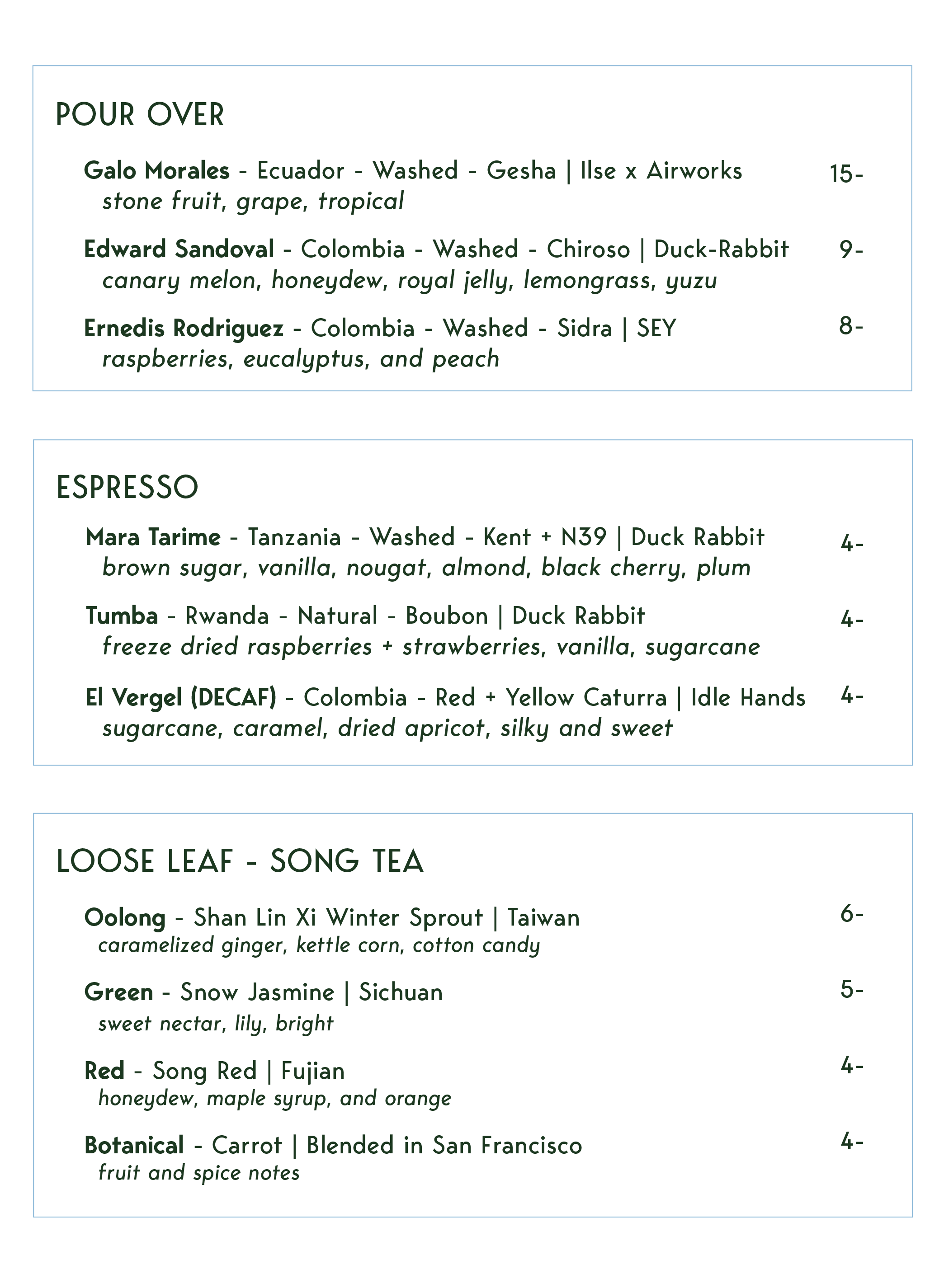 Menu — Homage Coffee