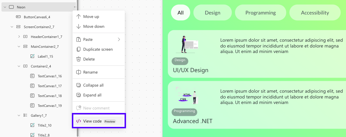 Exploring Code View in Power Apps Studio — ND