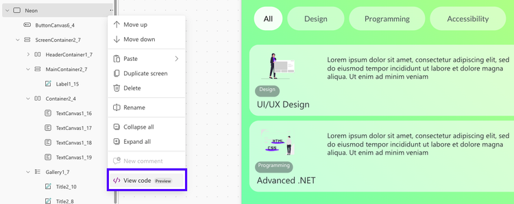 Exploring Code View in Power Apps Studio — ND