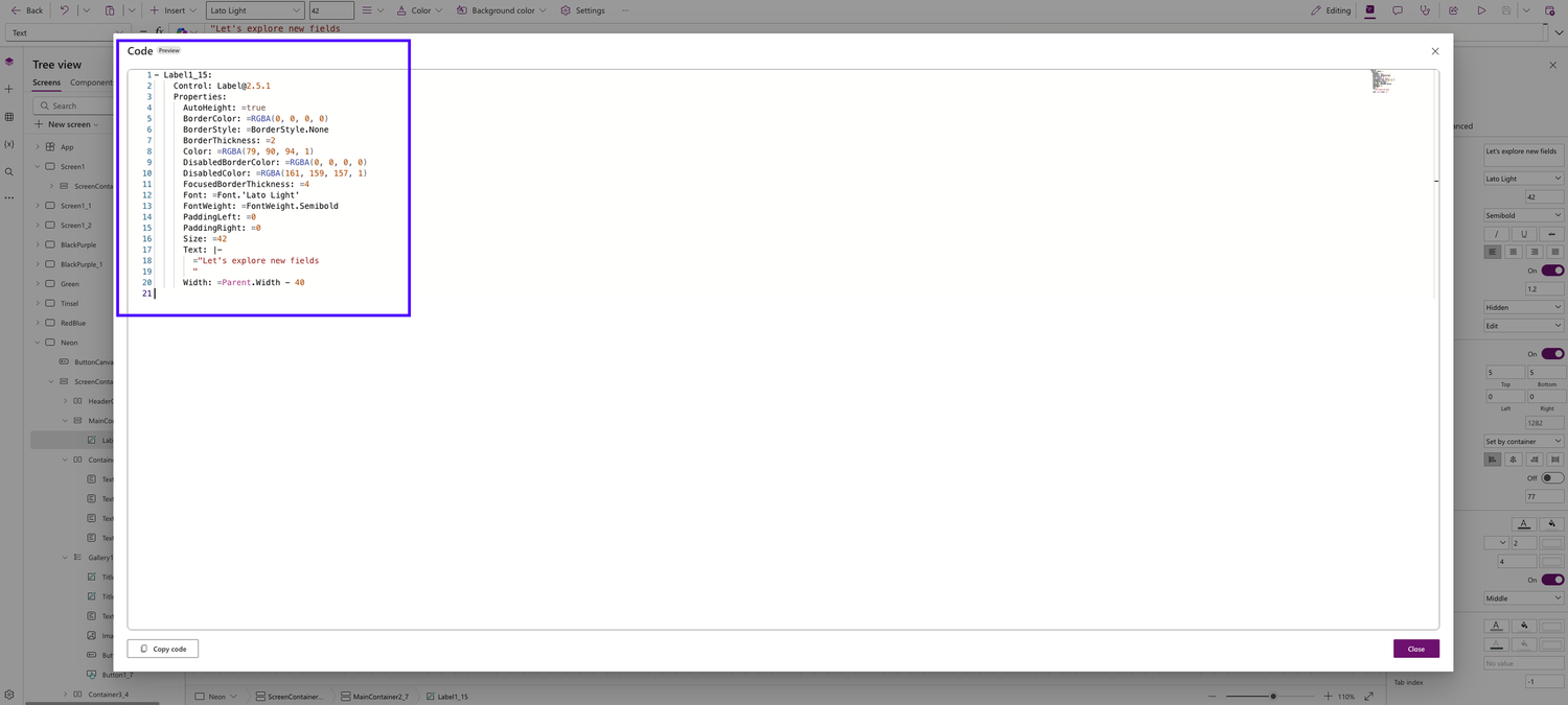 Exploring Code View in Power Apps Studio — ND