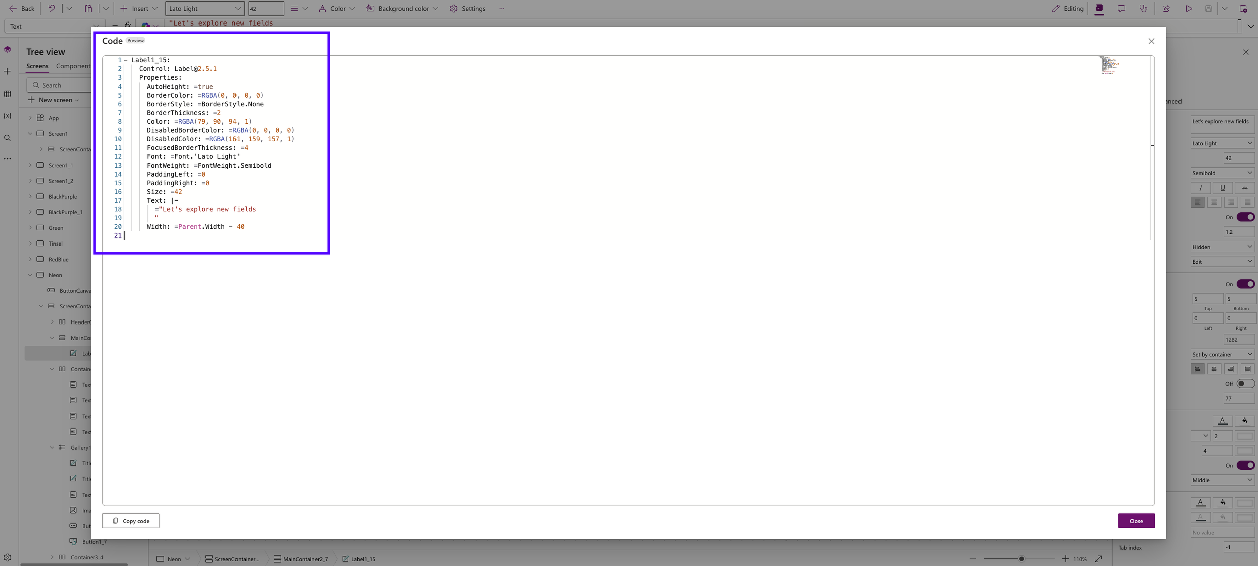 Exploring Code View in Power Apps Studio — ND