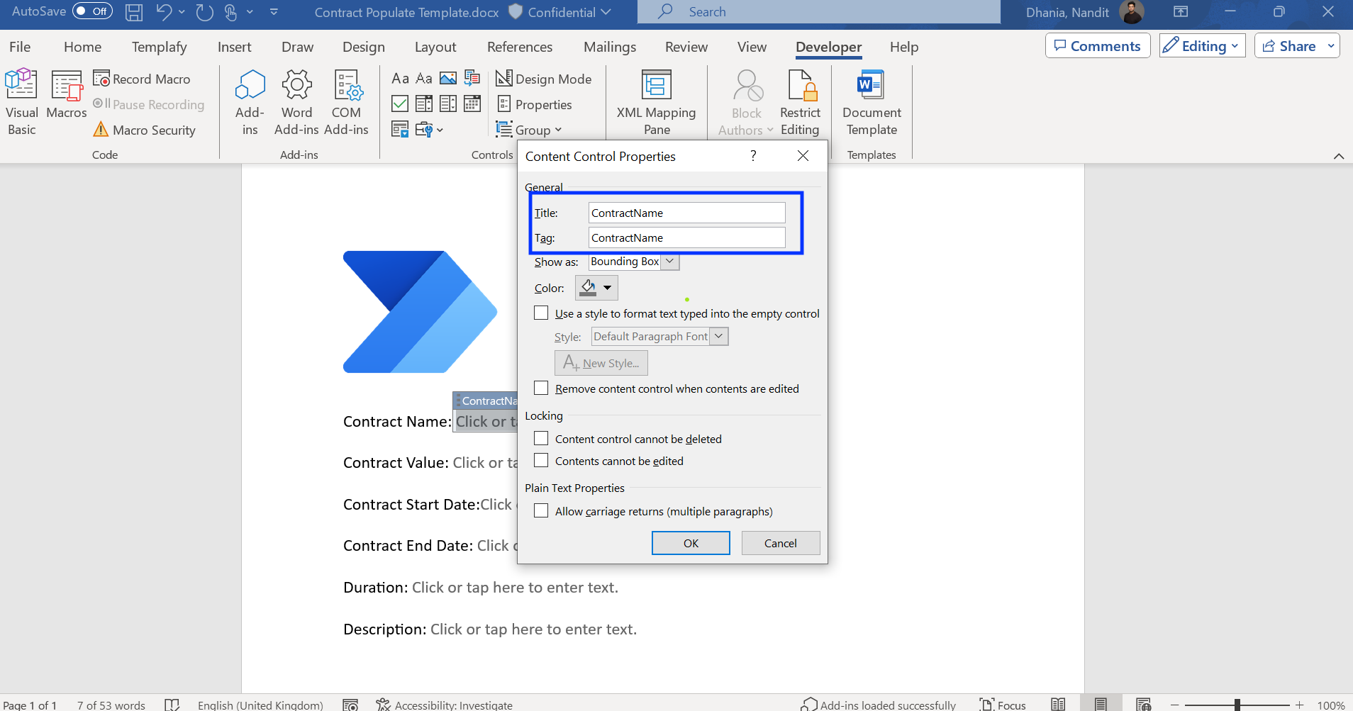 Auto-Populating Word Templates with Power Automate — ND