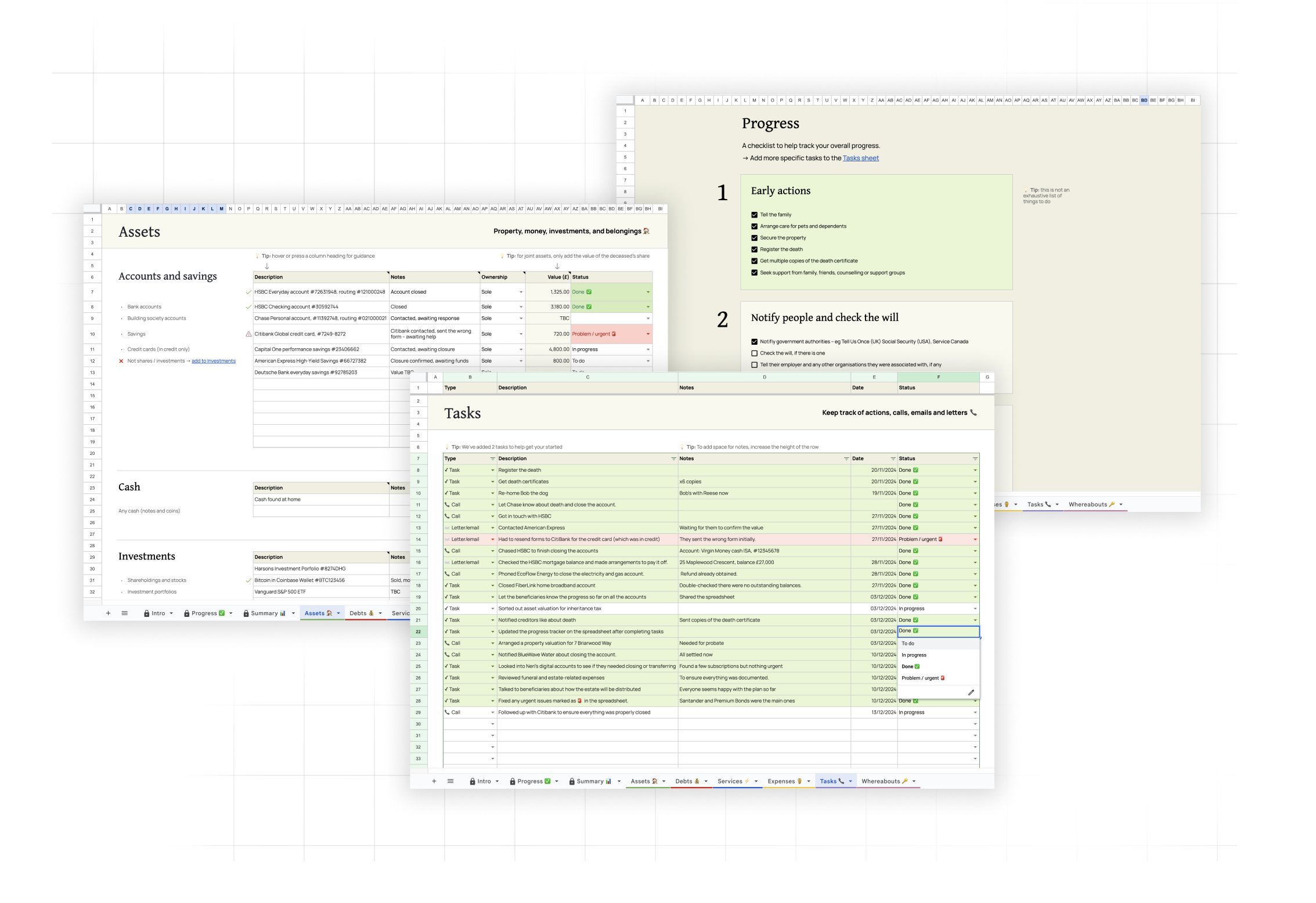 After A Death – Spreadsheets for Probate & End-of-Life Planning