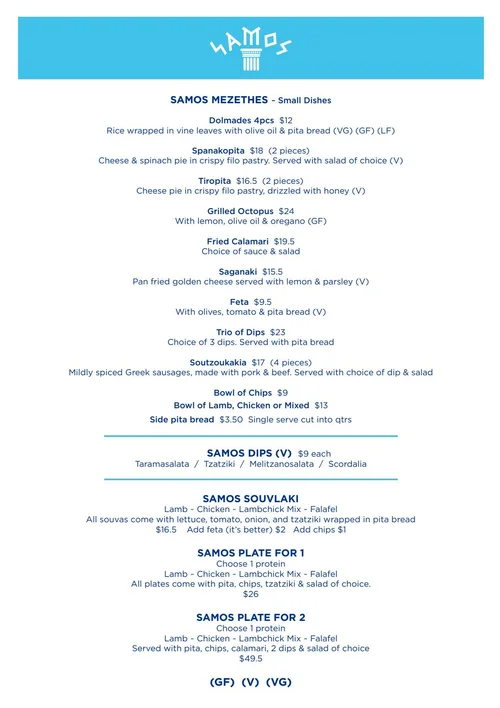 Menu — Samos Souvlaki, Bar & Kitchen