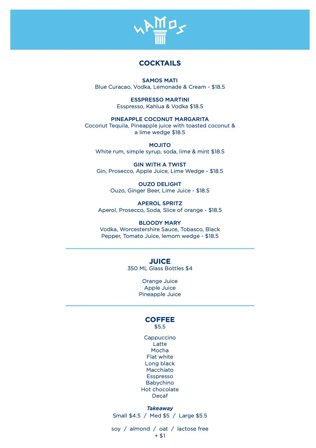 Menu — Samos Souvlaki, Bar & Kitchen