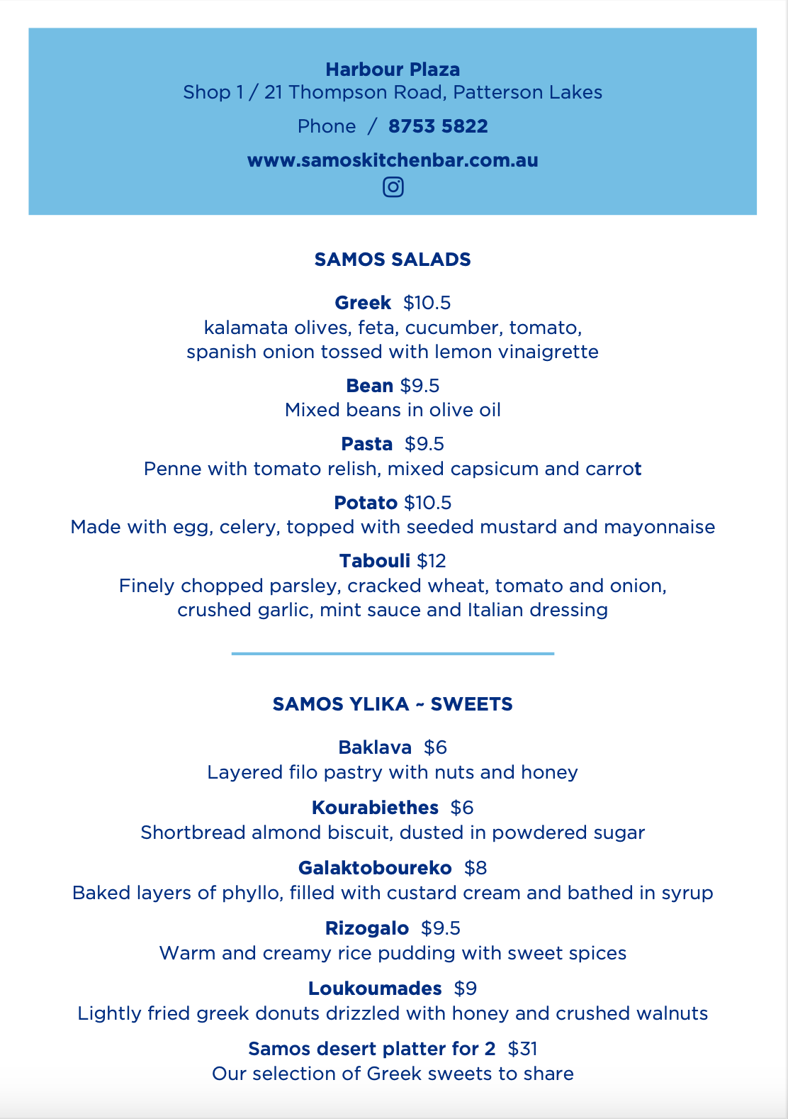 Menu — Samos Souvlaki, Bar & Kitchen