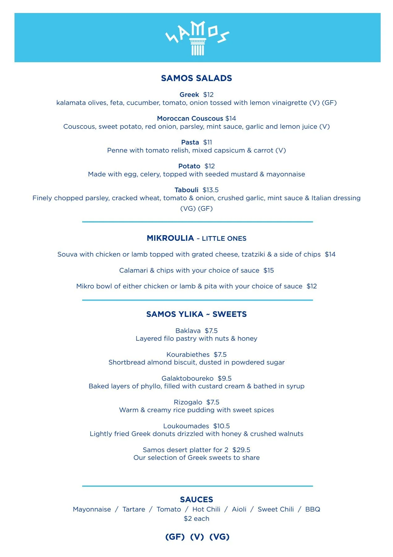 Menu — Samos Souvlaki, Bar & Kitchen