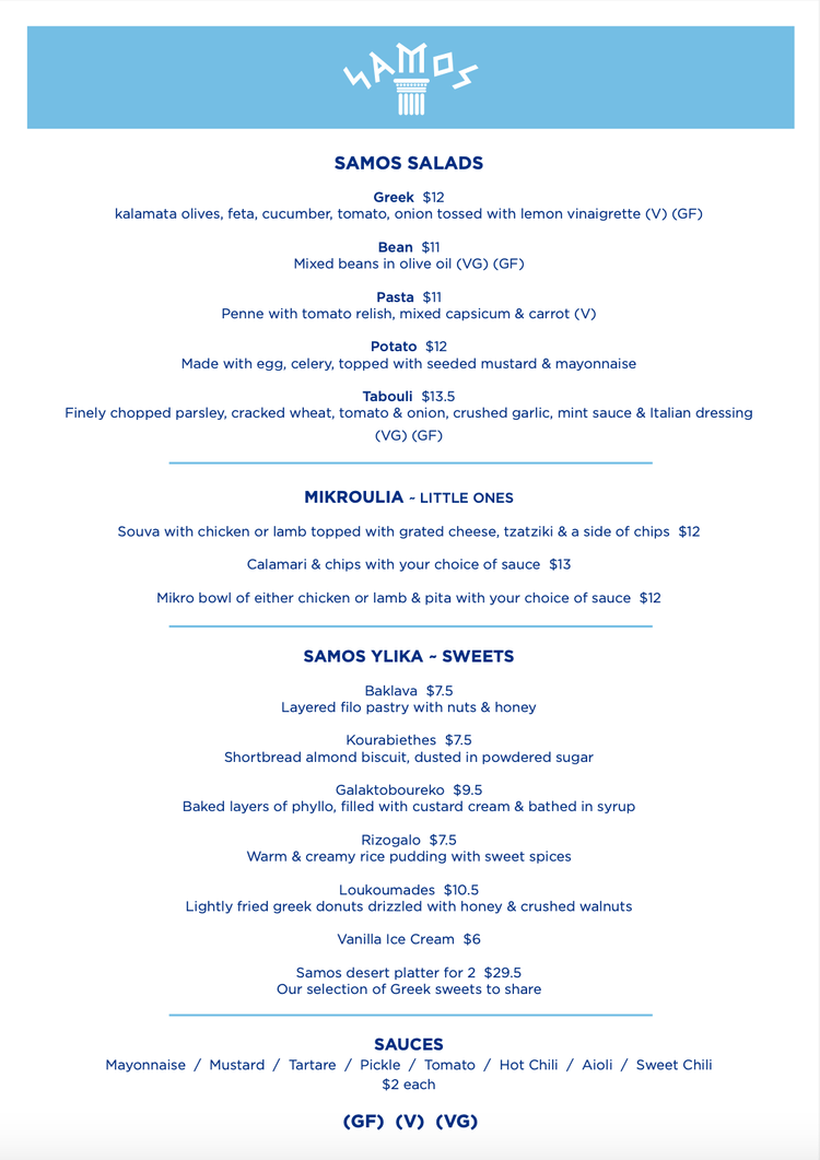 Menu — Samos Souvlaki, Bar & Kitchen