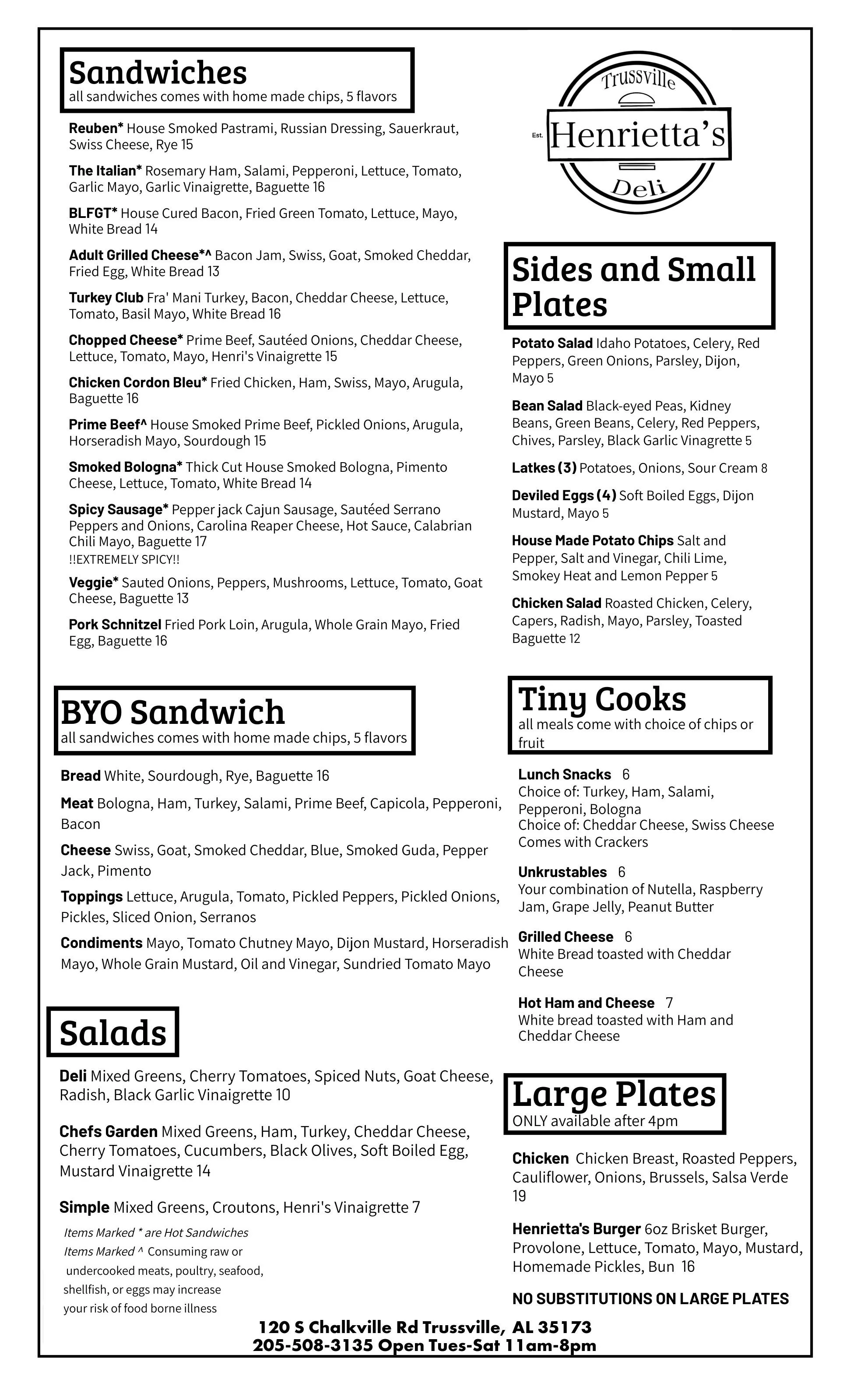 Menu — Henrietta's Deli