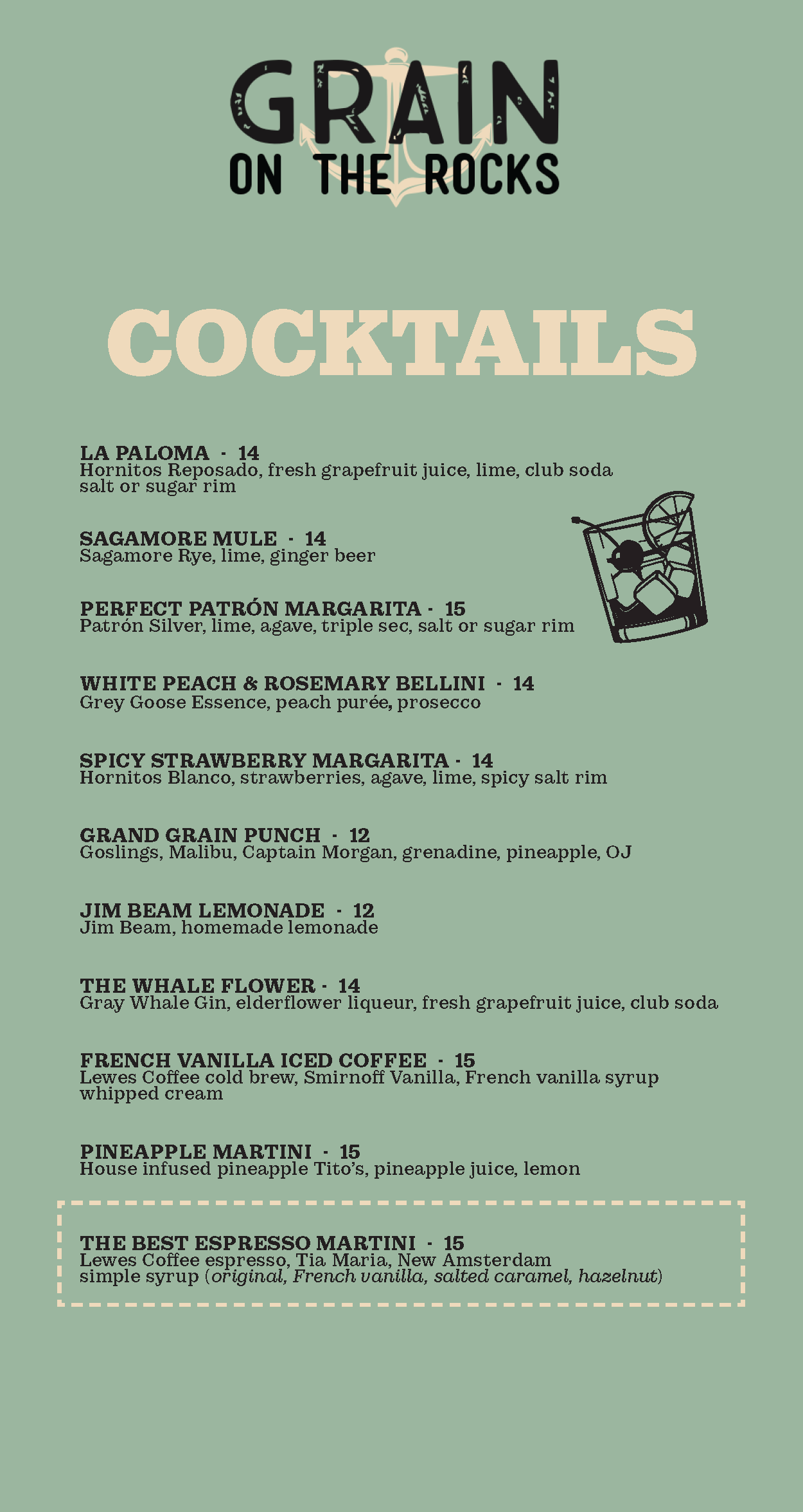 Cocktail Menu | Grain On The Rocks