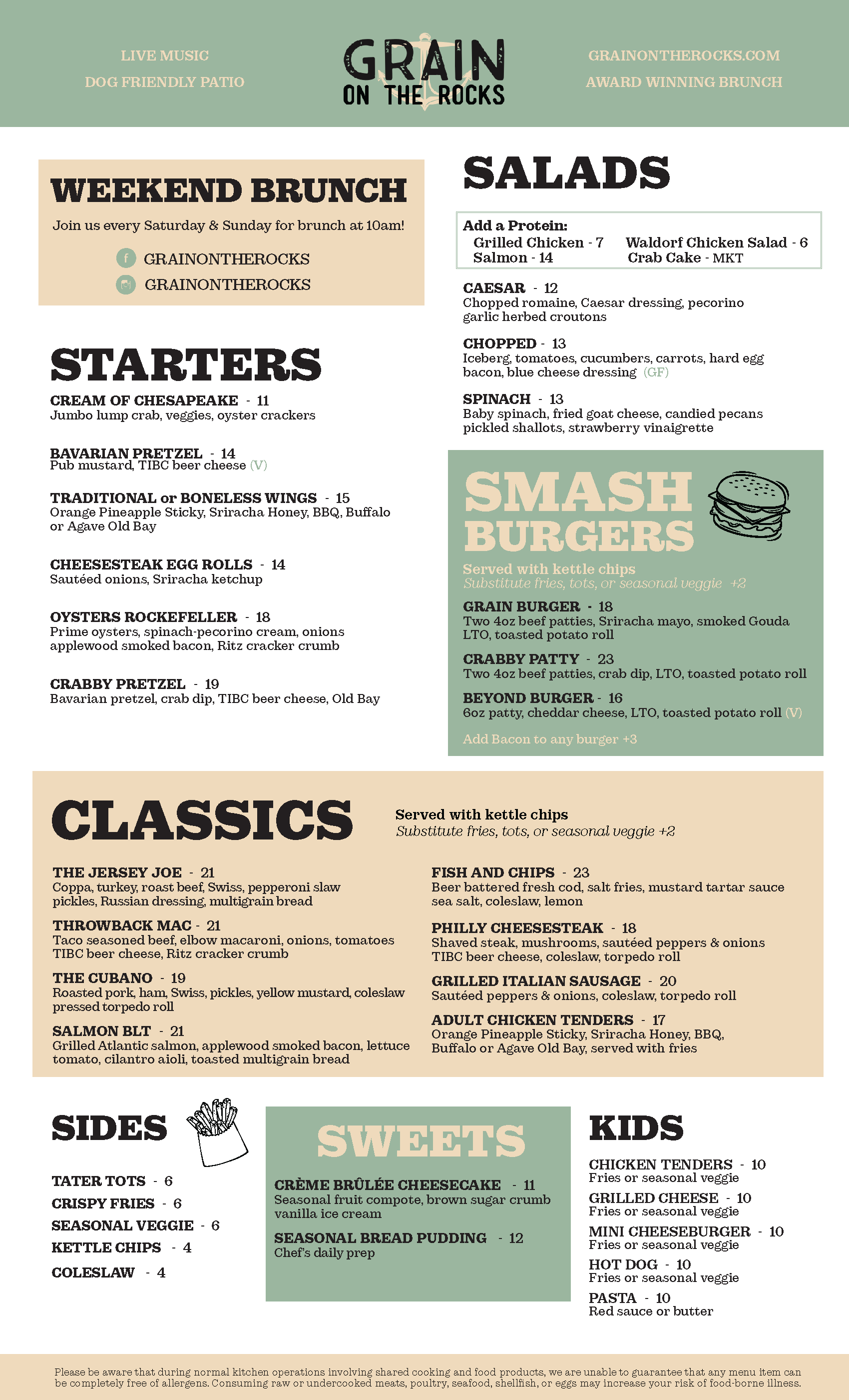Lunch & Dinner Menu | Grain On The Rocks