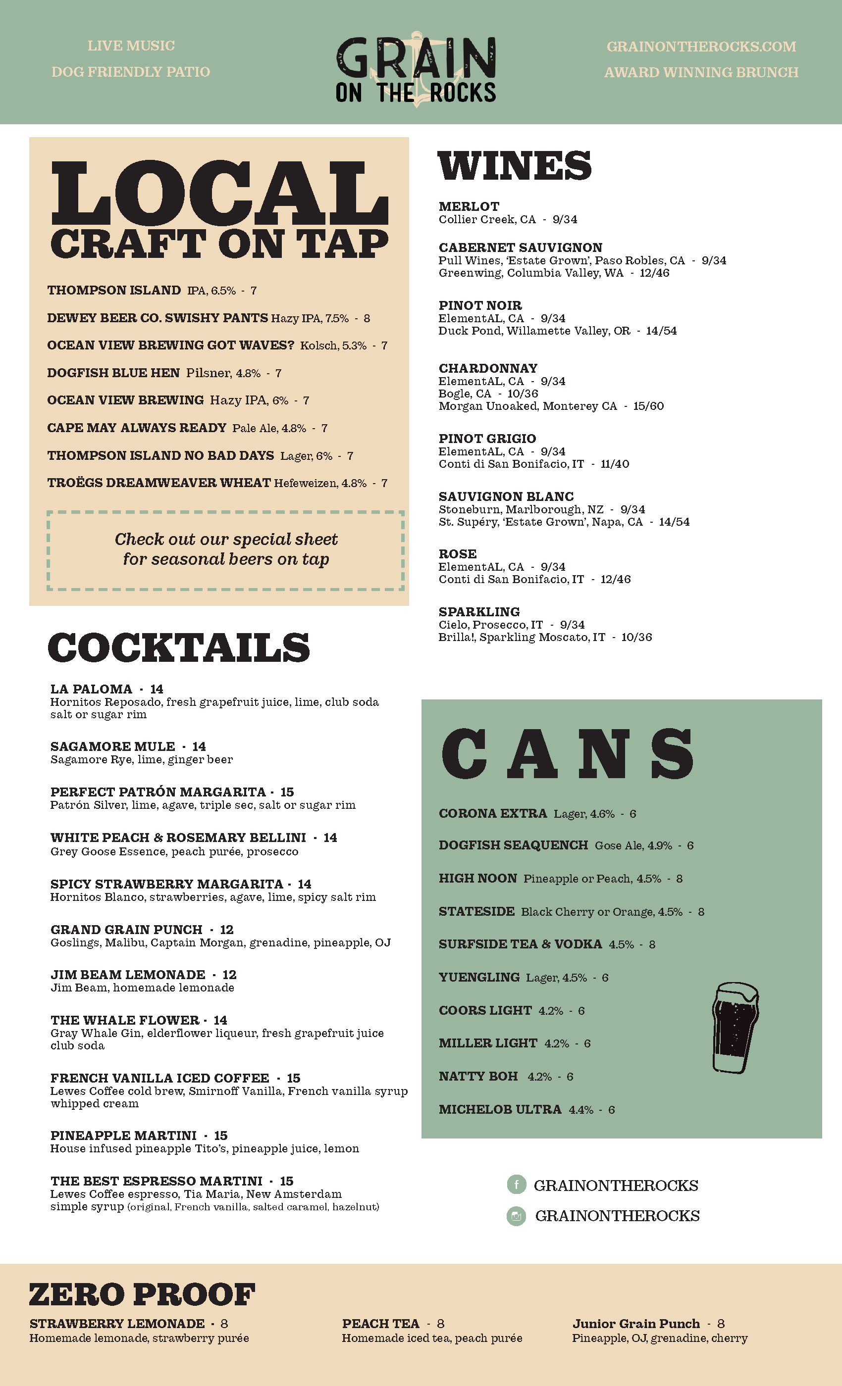Lunch & Dinner Menu | Grain On The Rocks