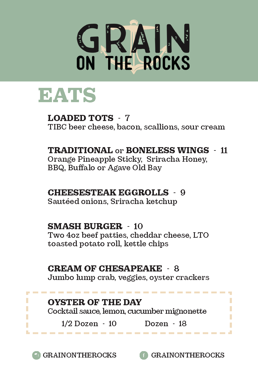 Happy Hour Menu | Grain On The Rocks