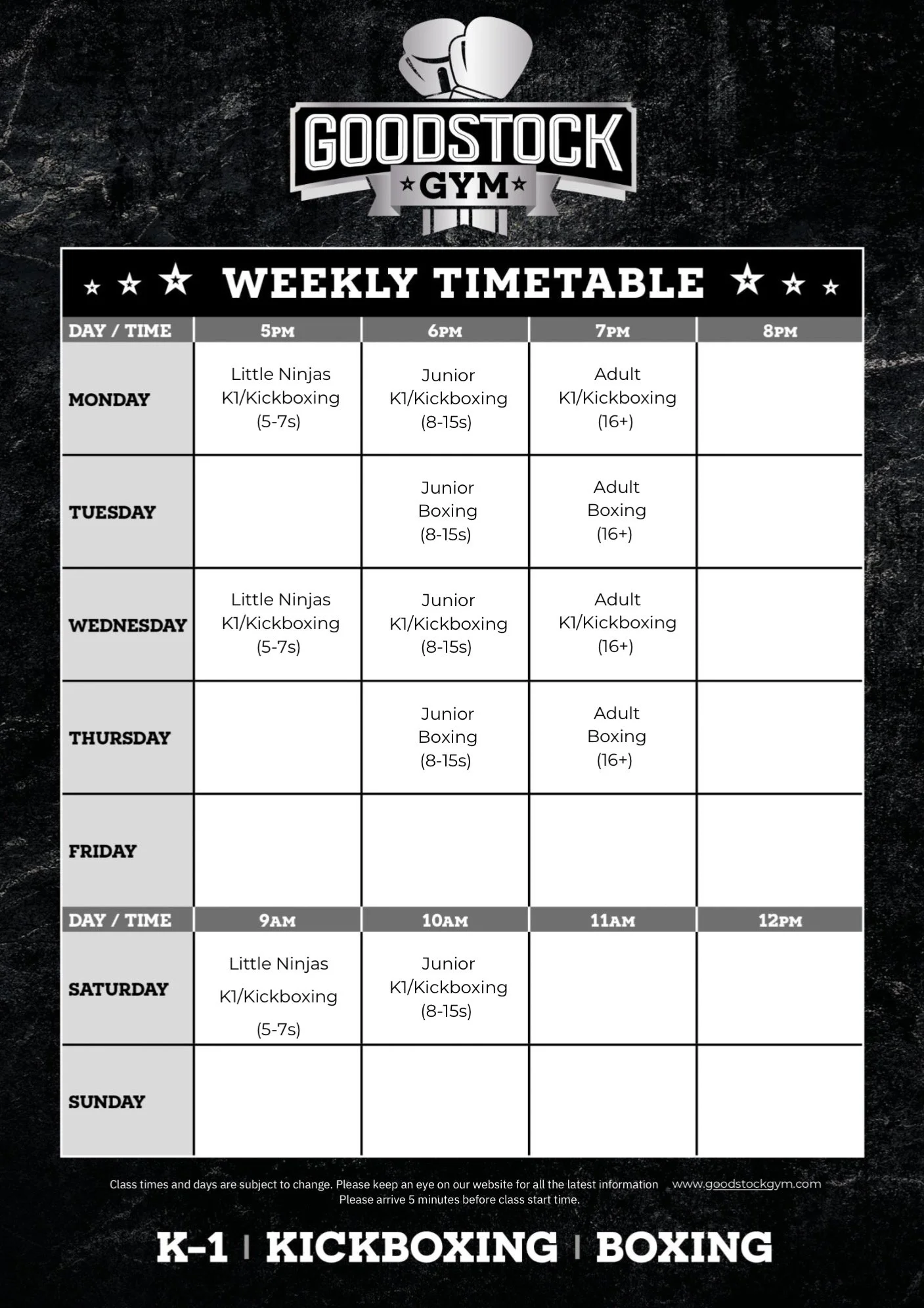 Timetable — Goodstock Gym, Studley