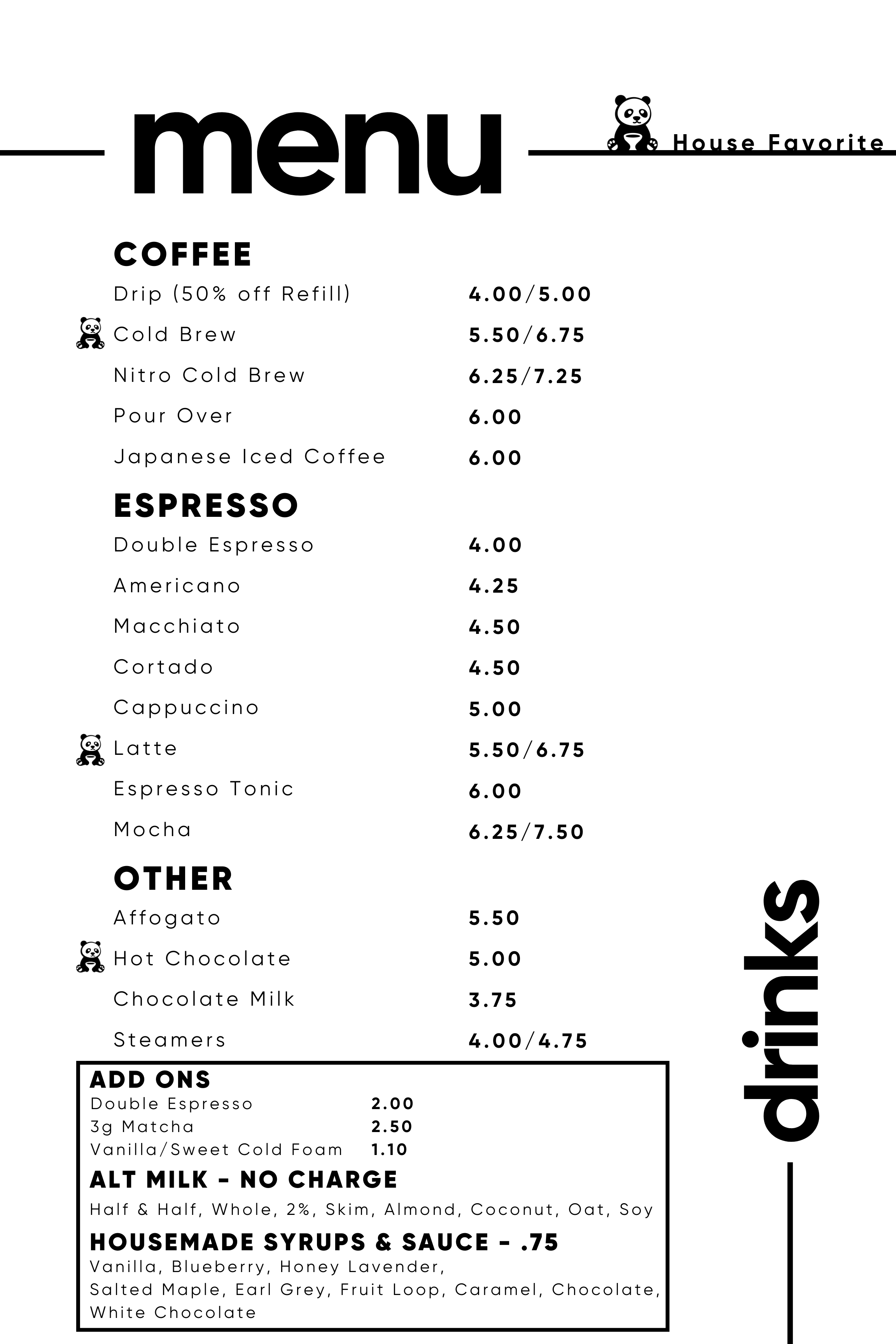 Menu — Panda Coffee House