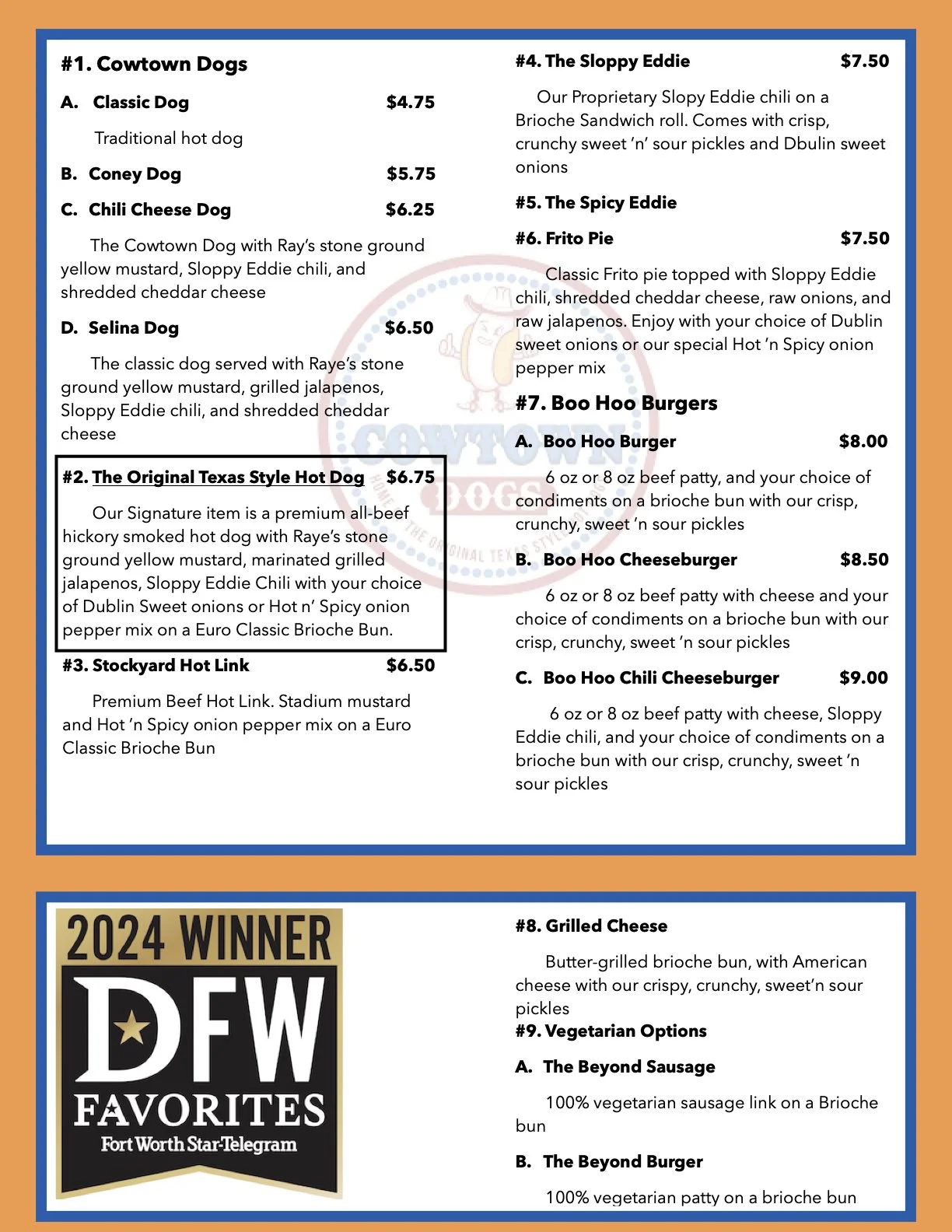 MENU — Cowtown Dogs
