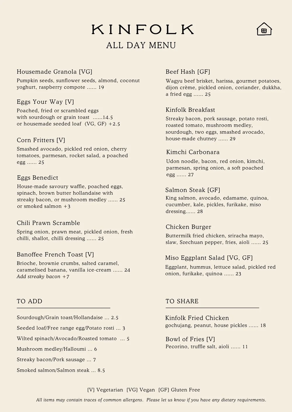 Menu 1 — Kinfolk