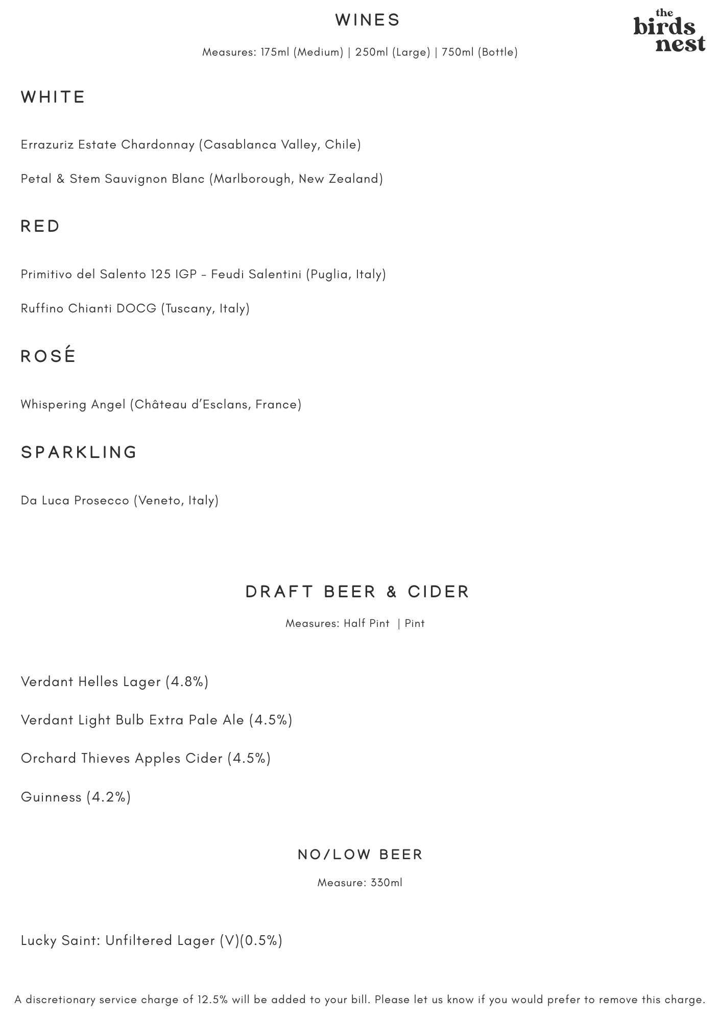 Menu 1 — The Birds Nest
