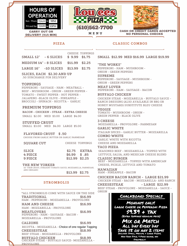 Menu — Louees Pizza