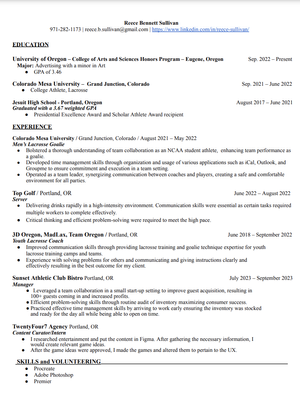 RESUME — Reece Sullivan's Portfolio