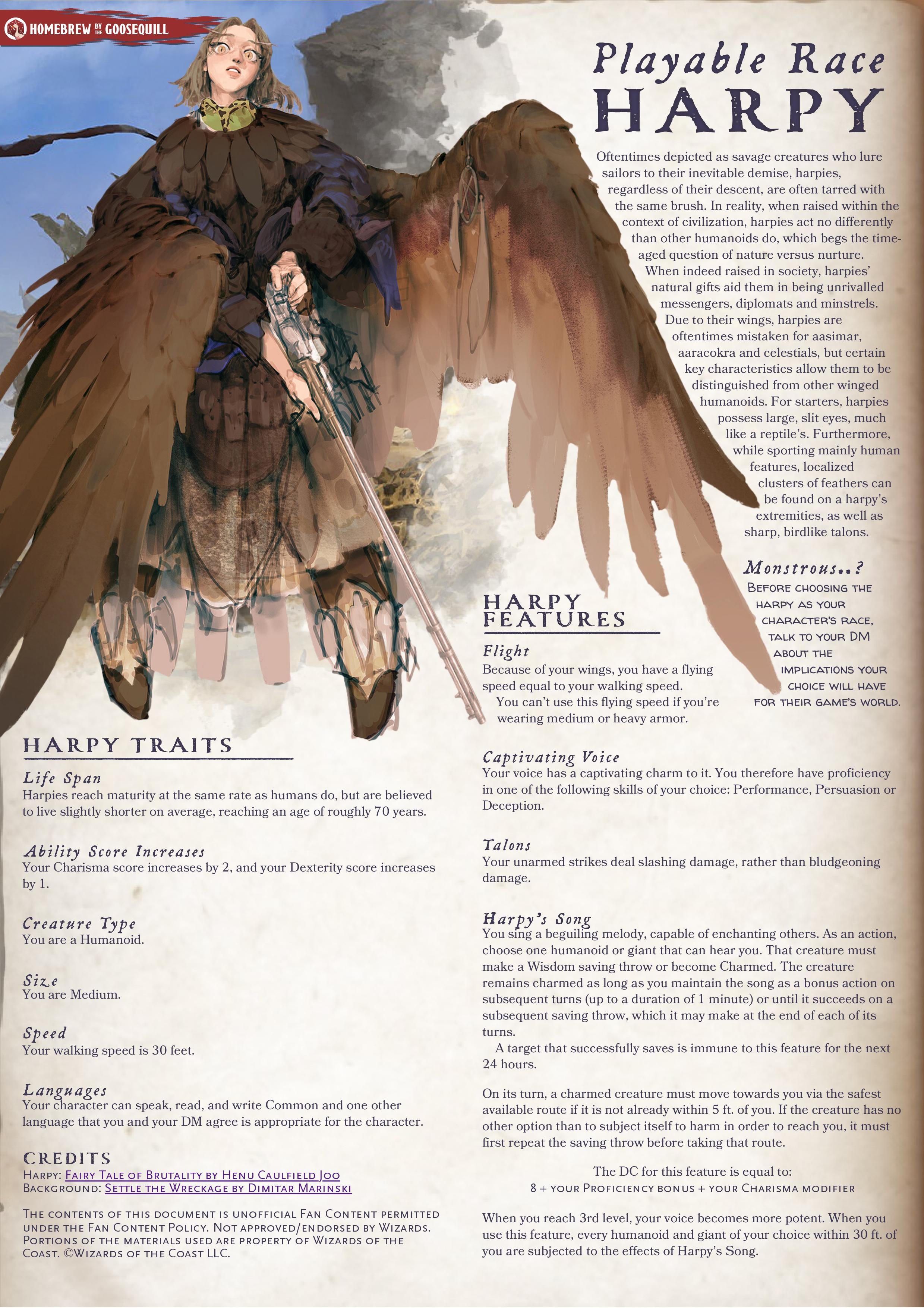 Playable Race: Harpy — The Goosequill