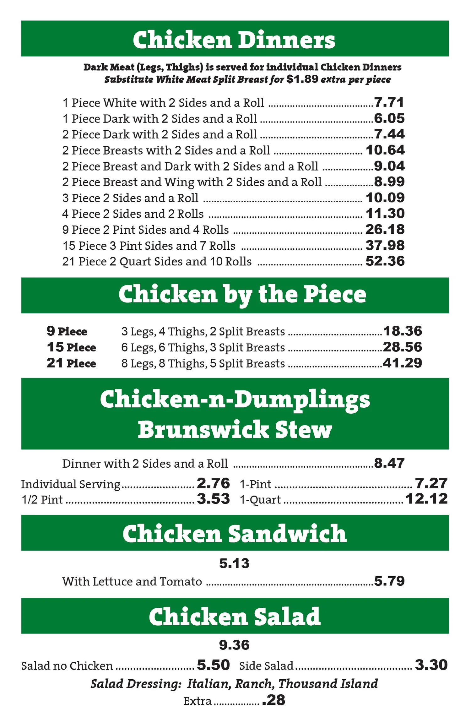 Hickory Menu — MountainFriedChicken.com