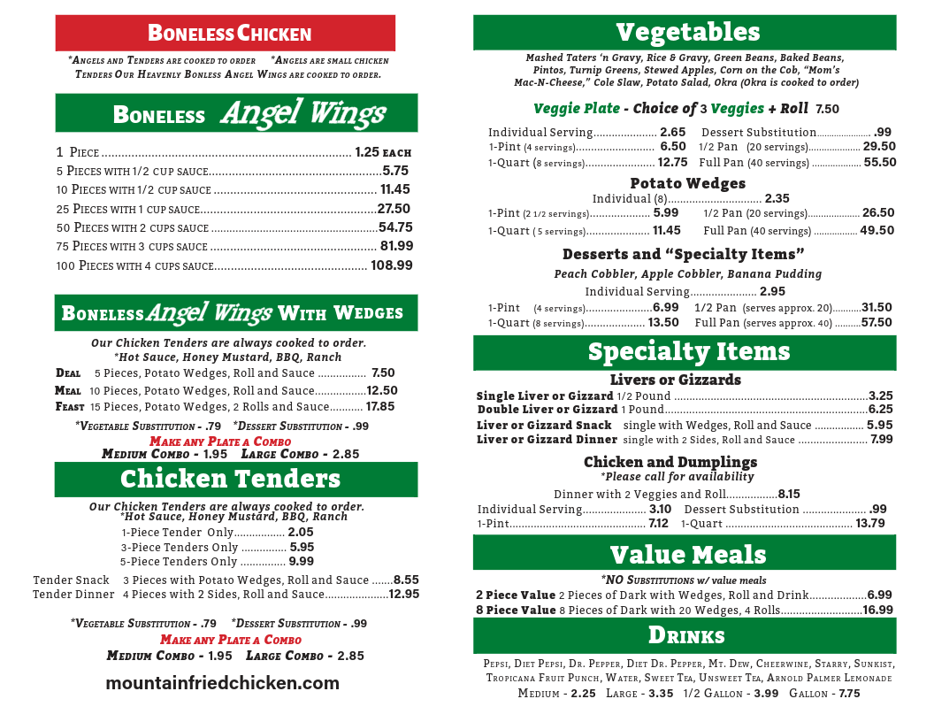 Akron Menu — MountainFriedChicken.com
