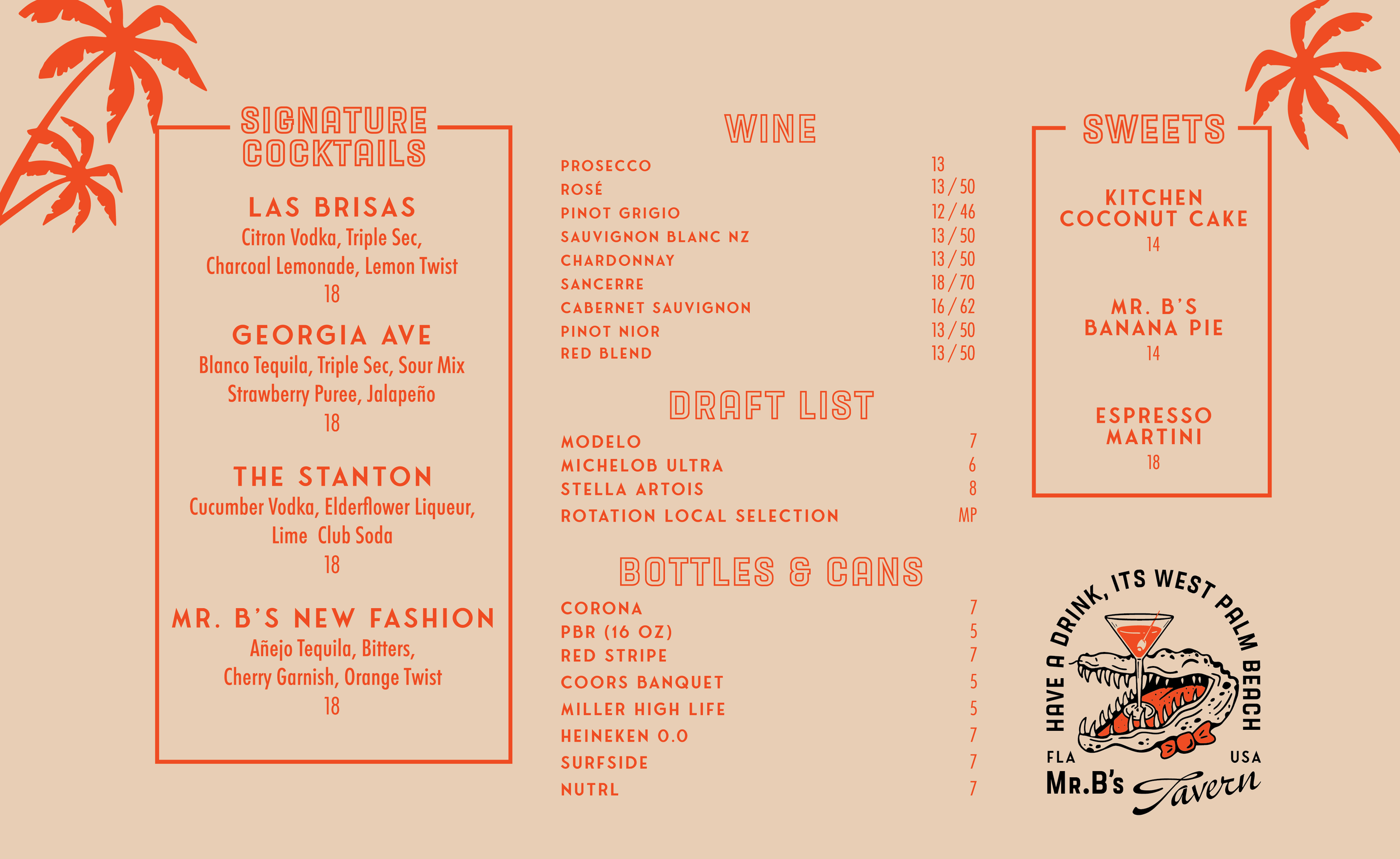 Menu — Mr. B's Tavern | West Palm Beach