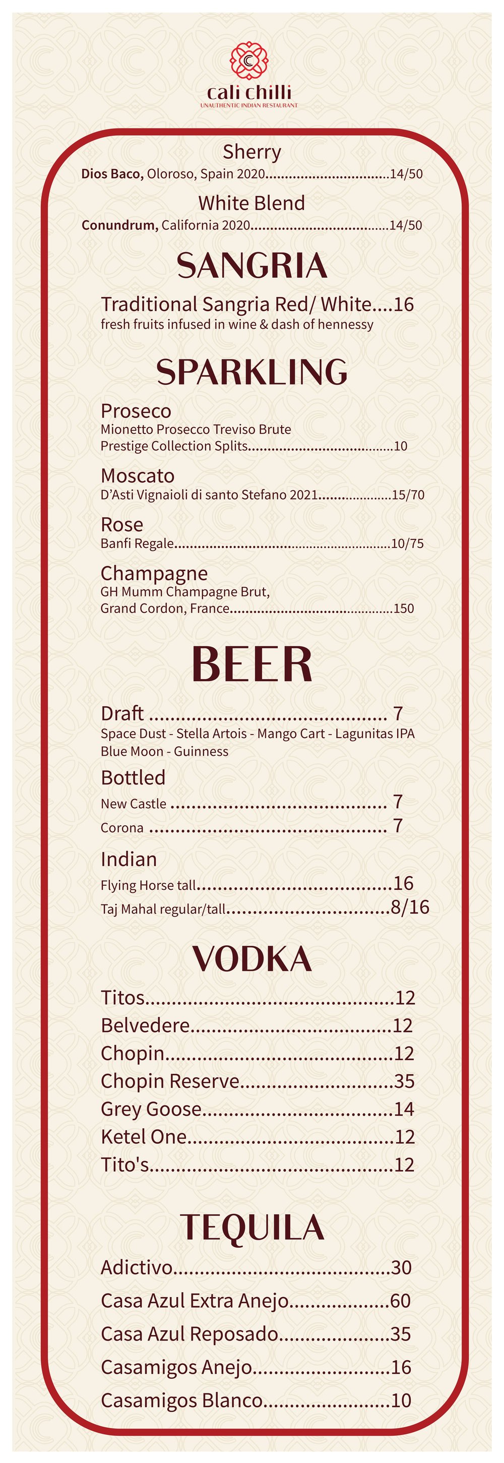CaliChilli Drinks Menu | Refreshing Beverages in Long Beach & Downtown ...