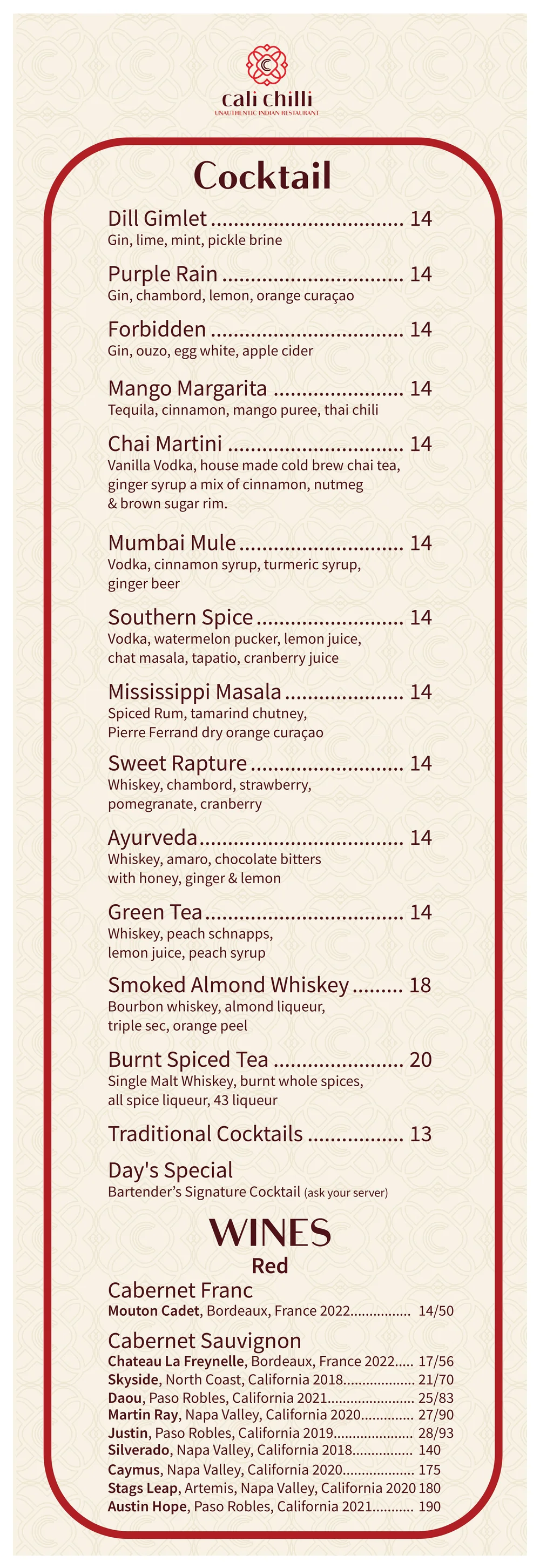 CaliChilli Drinks Menu | Refreshing Beverages in Long Beach & Downtown ...