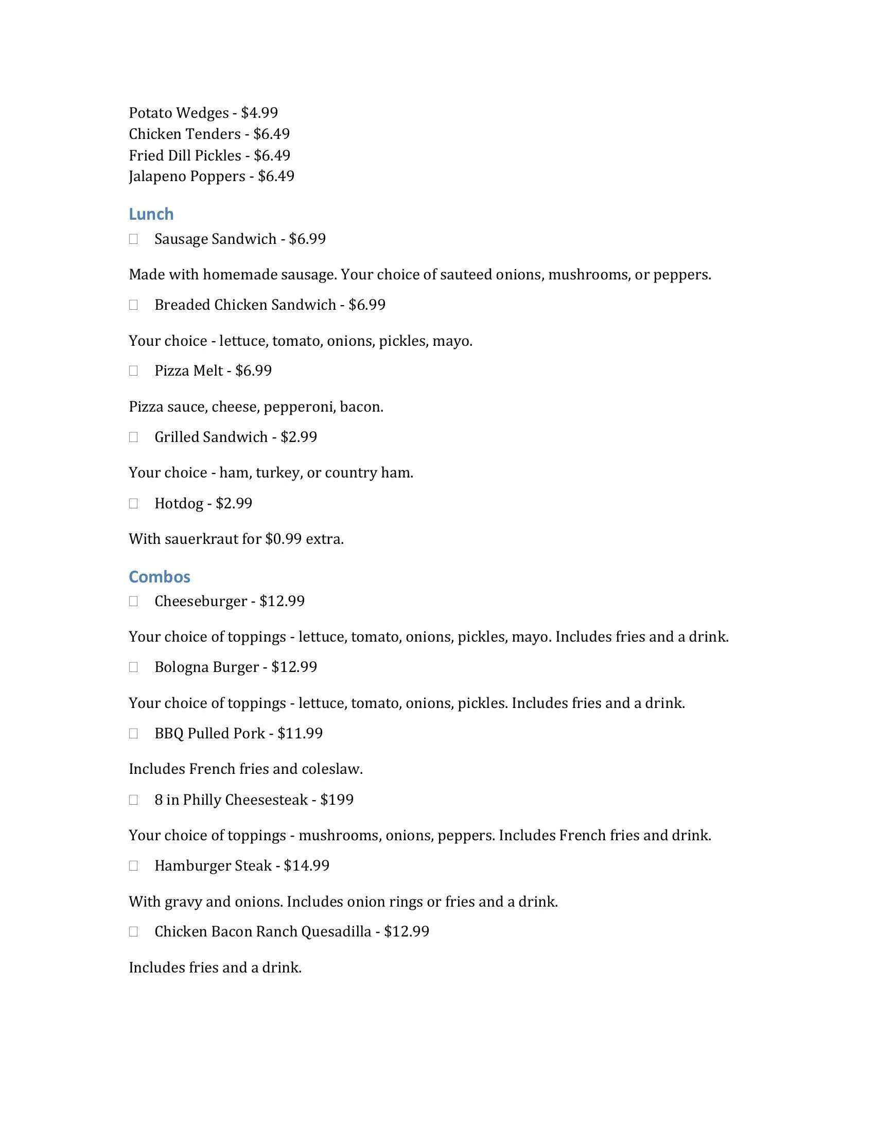 Menu 1 — Spring Hollow Farm Market