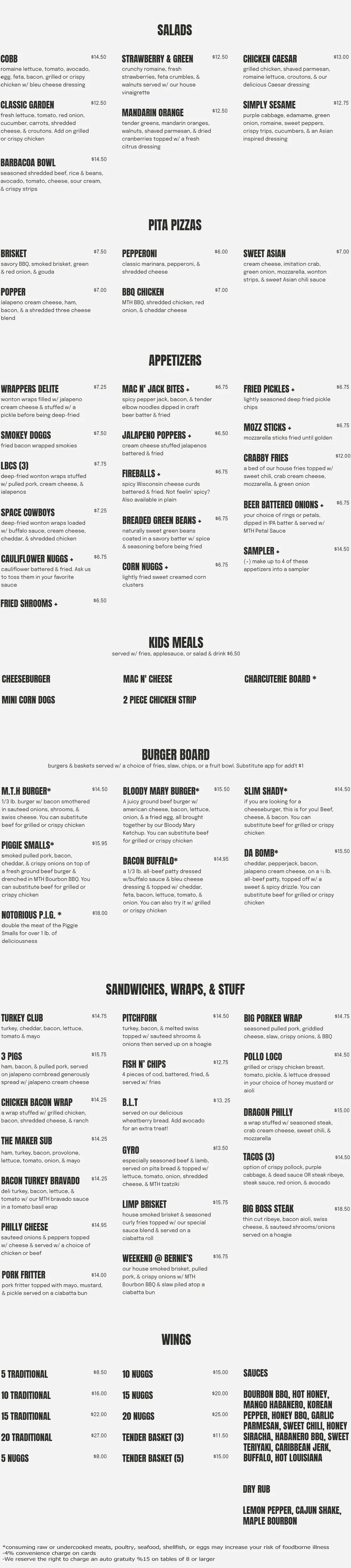 Menu — Meridian Tap House