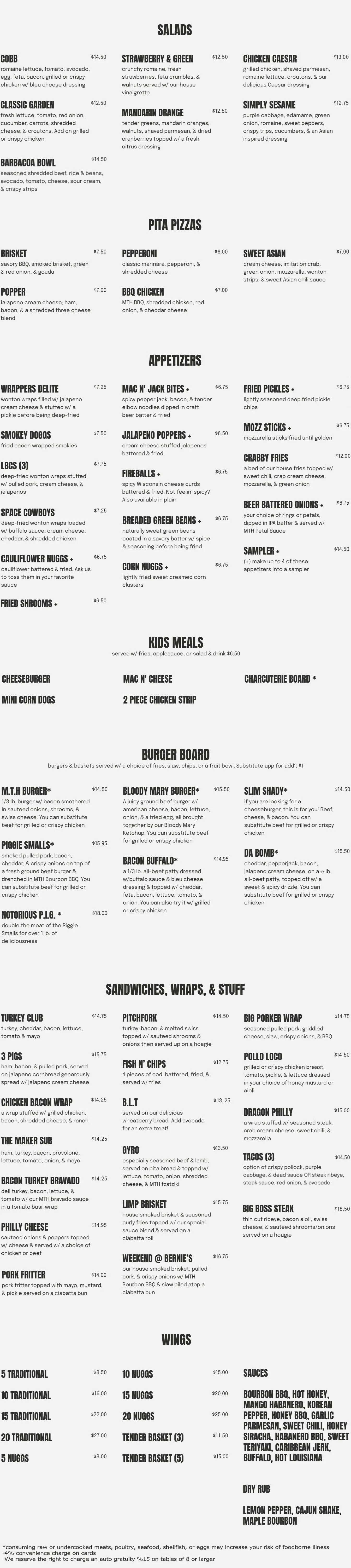 Menu — Meridian Tap House