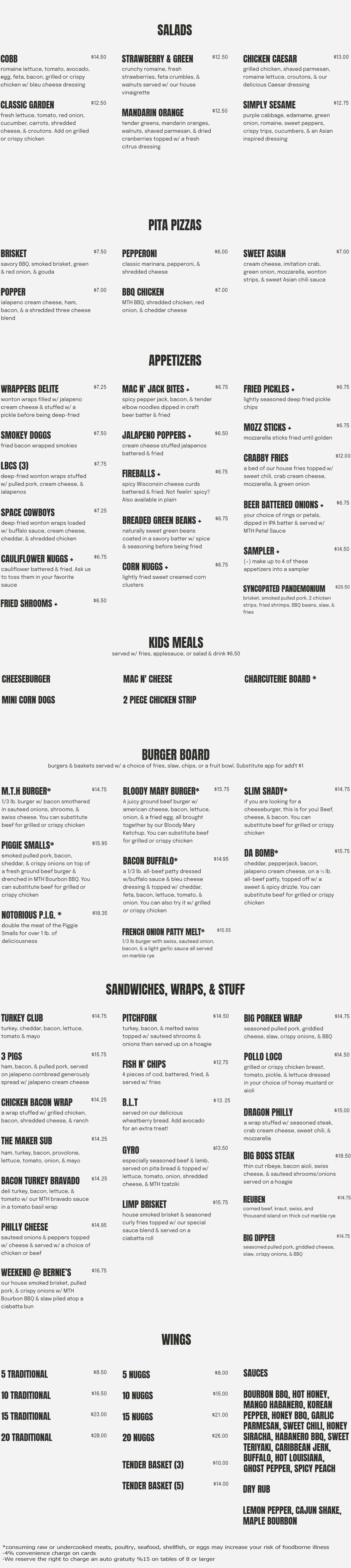 Menu — Meridian Tap House