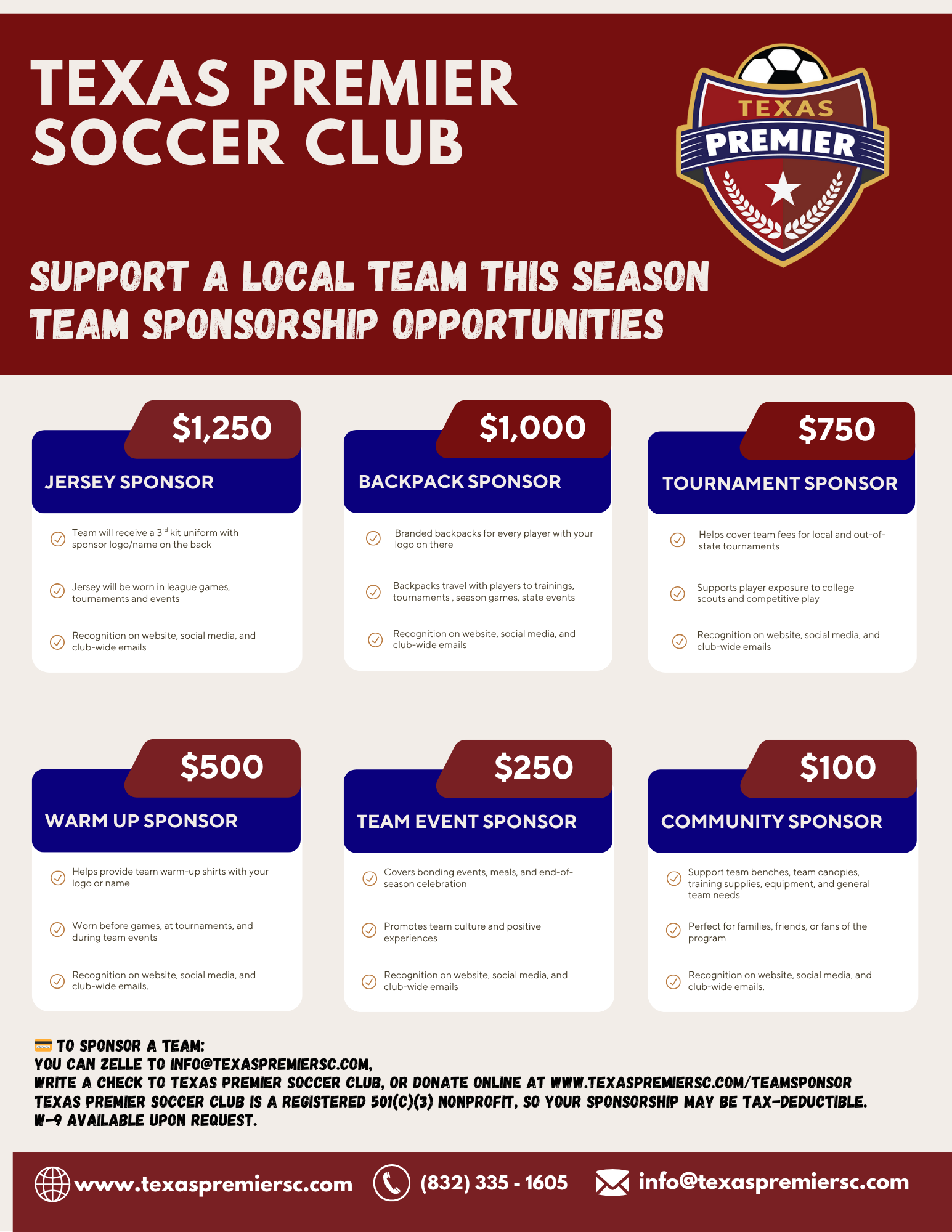 Team Sponsor — Texas Premier Soccer Club