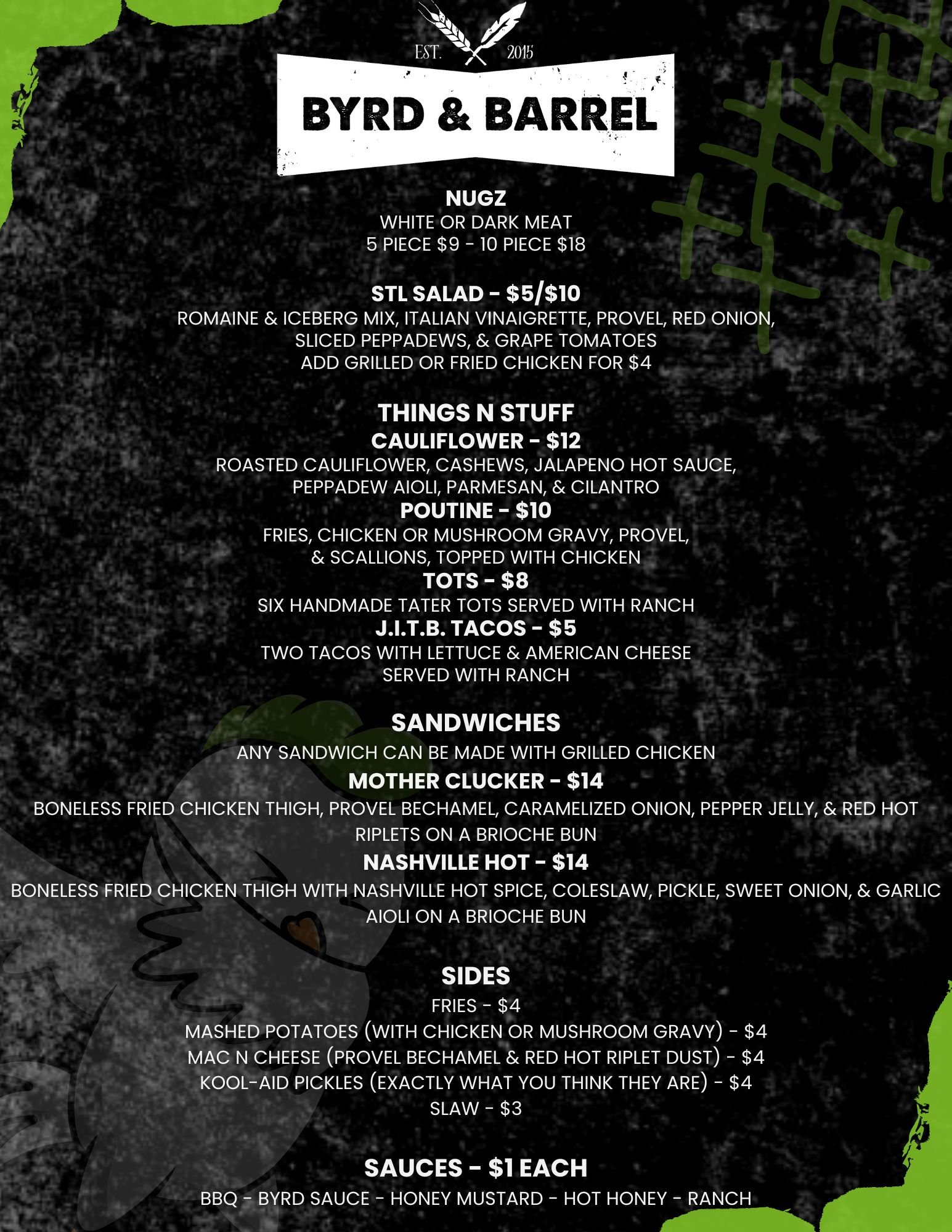 Menu — Byrd & Barrel