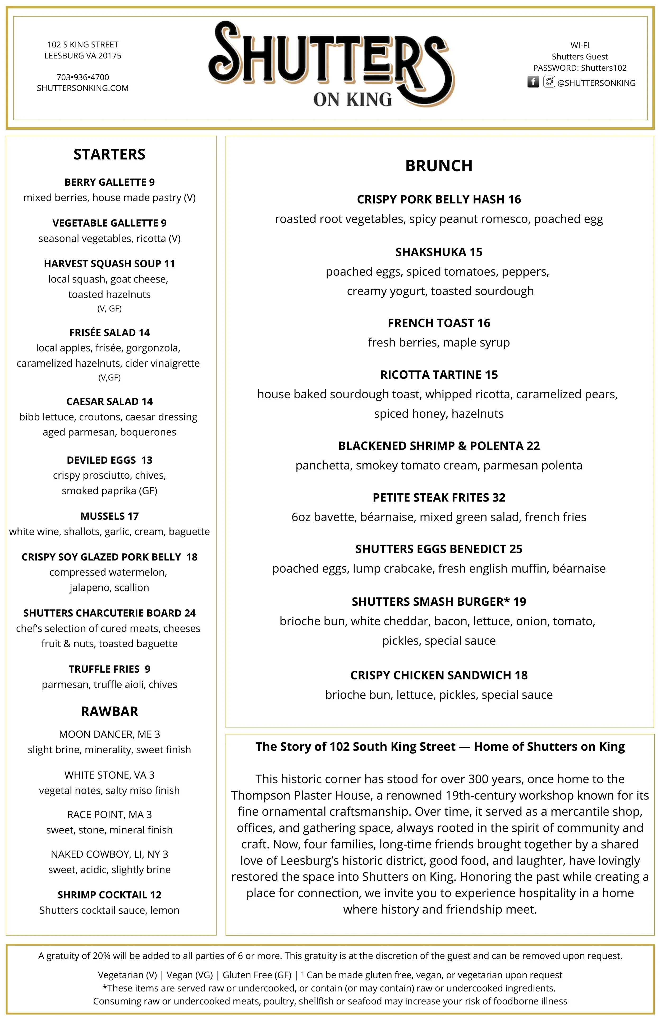 Brunch Menu — Shutters on King
