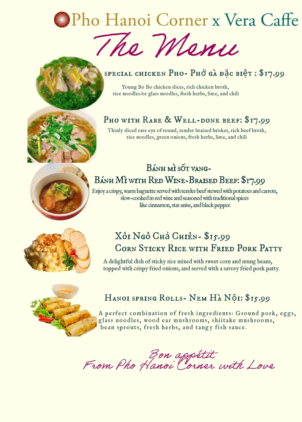 Menu — Pho Hanoi Corner