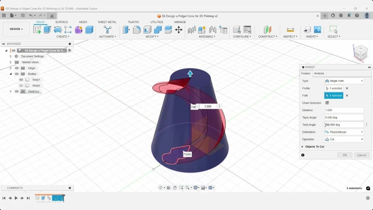 Twisted Cone Vase in Fusion – Surface Modeling for 3D Printing — The ...